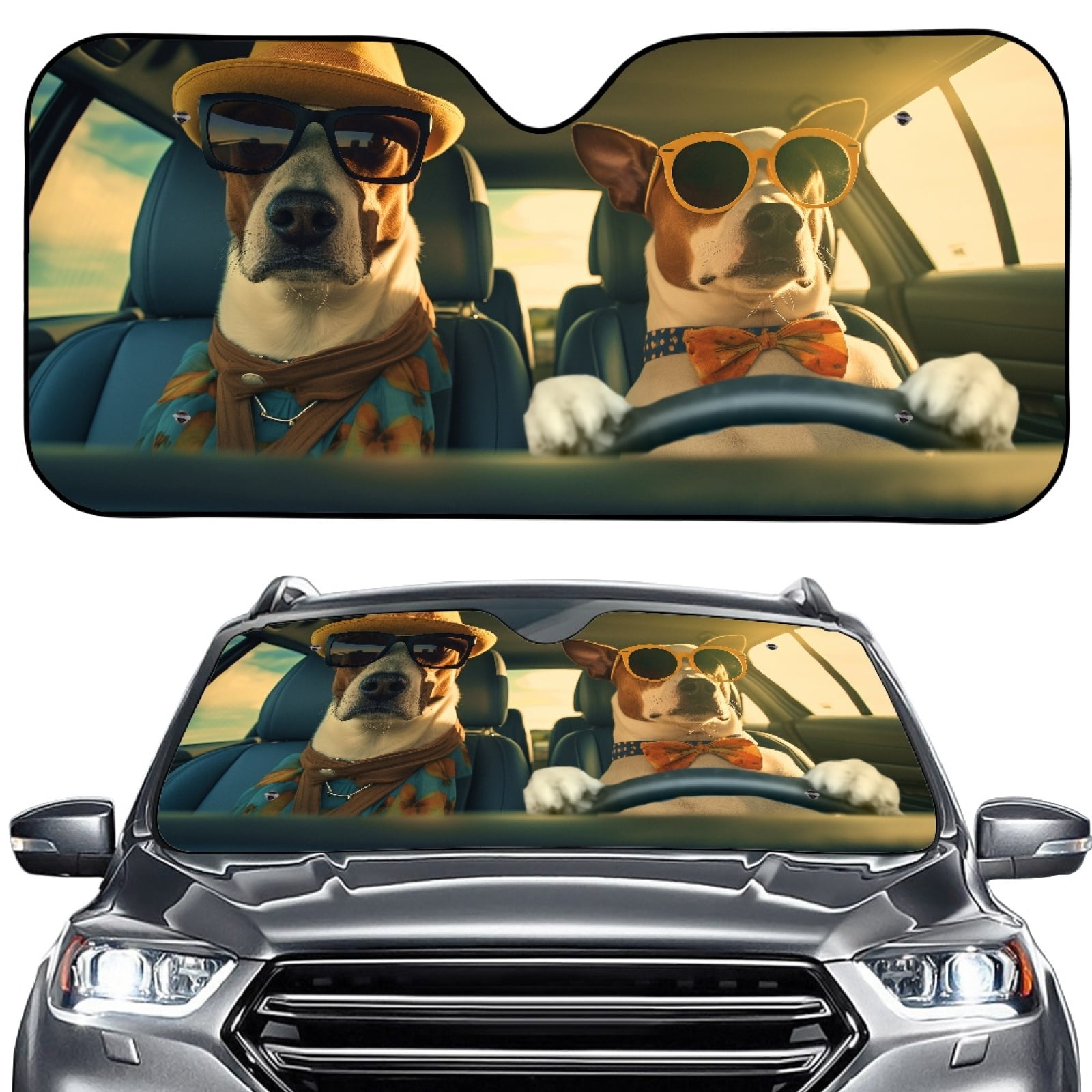Xoenoiee Sun Shade for Vehicle Cute Dog Print Car Windshield Sunshade ...