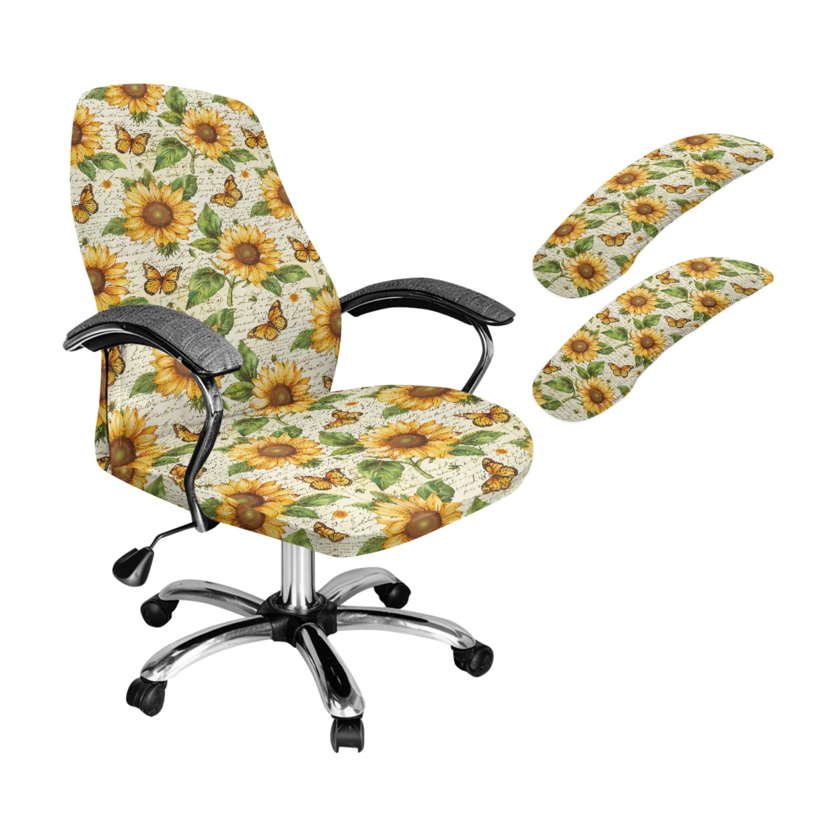 Xoenoiee Sunflower Butterfly Letter Print Computer Office Chair Cover ...