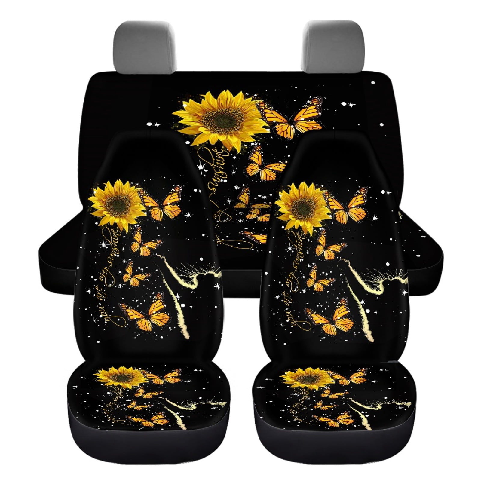 Xoenoiee Sunflower Butterfly Print Car Seat Cover Auto Accessories Set ...