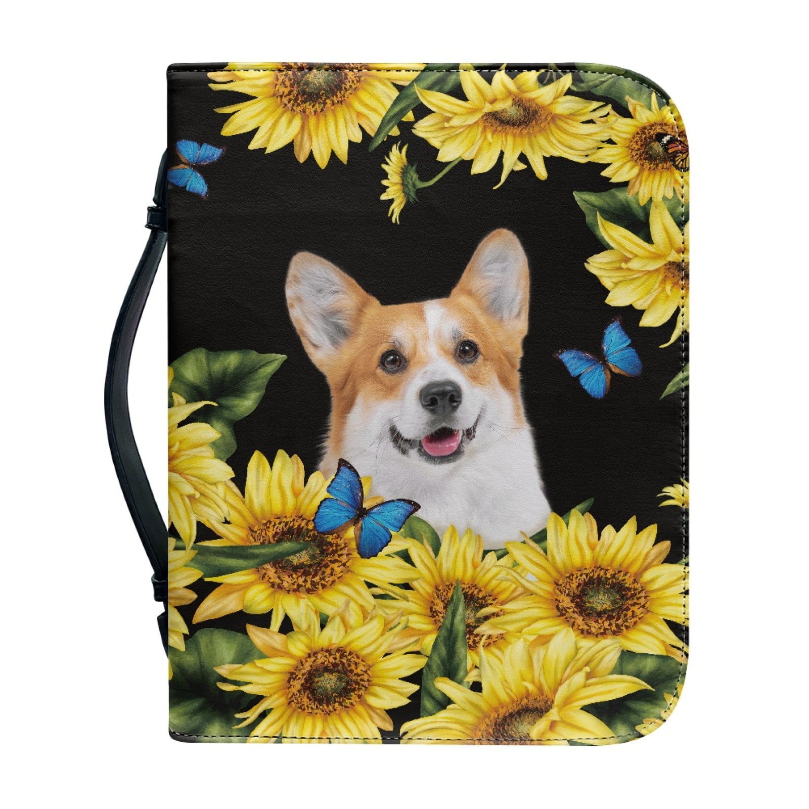 Xoenoiee Sunflower Corgi Pattern Faux Leather Bible Cover for Women Men ...