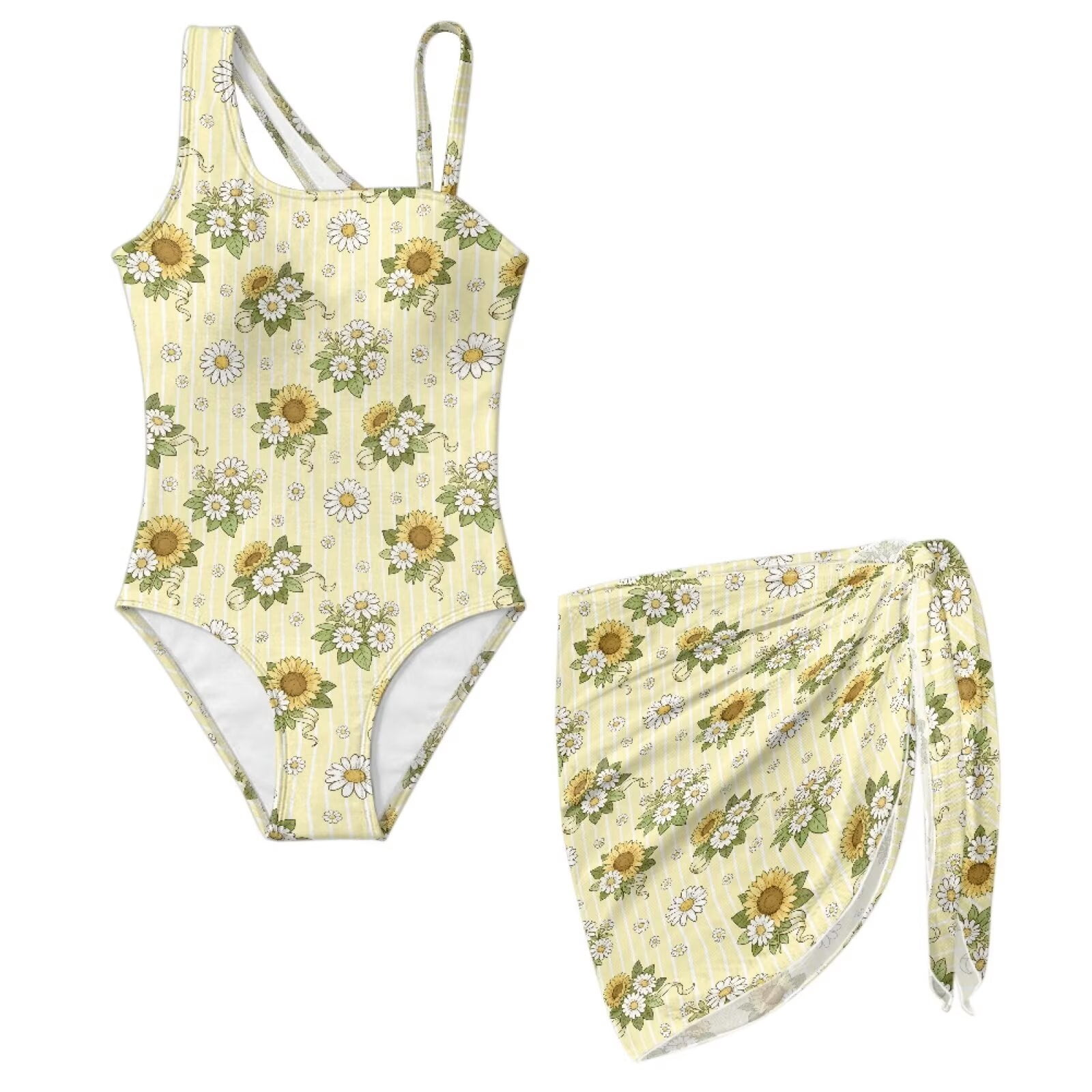 Xoenoiee Sunflower Daisy Stripe Print Girls Swimsuit One Piece Bathing ...