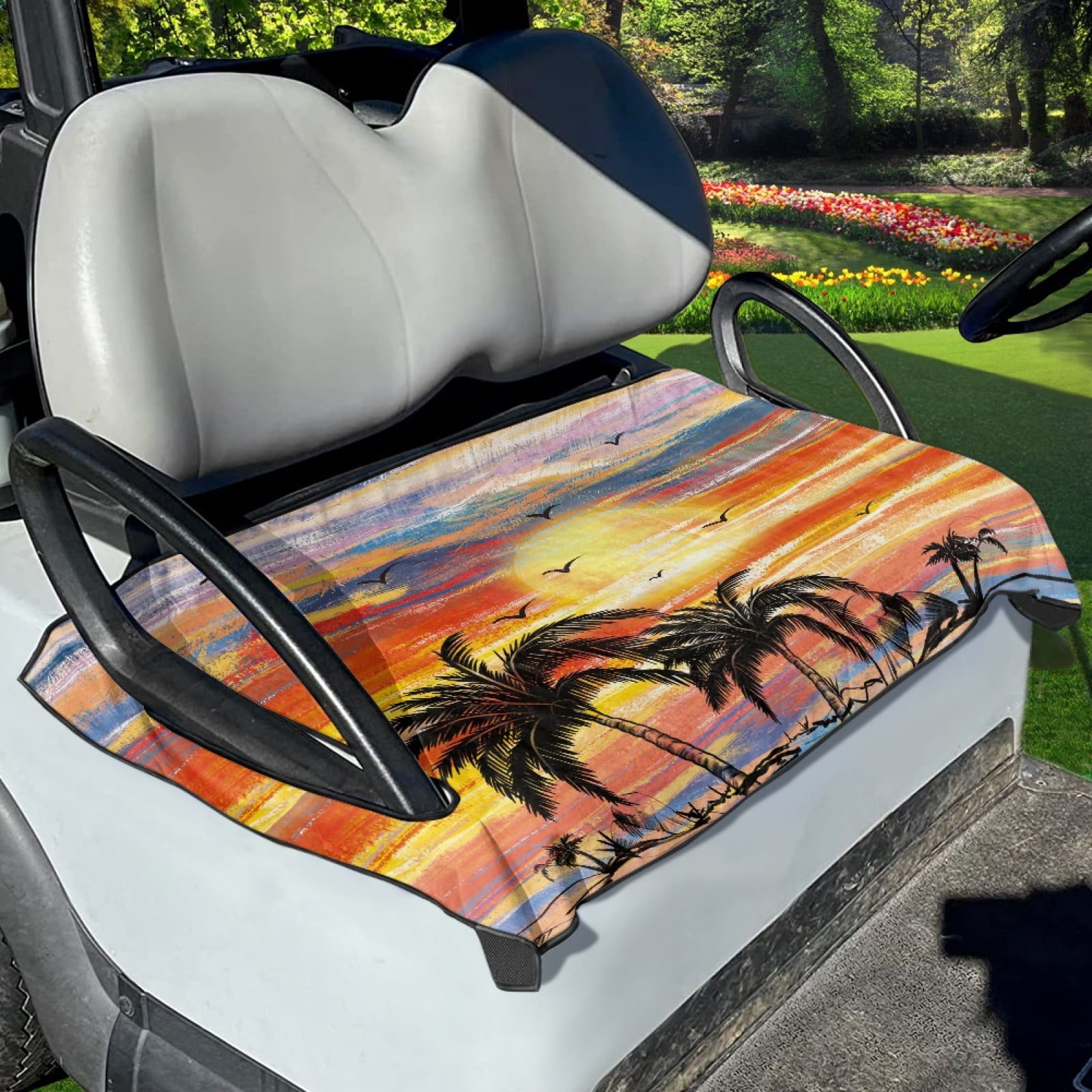 Xoenoiee Sunset Glow Plam Tree Print Golf Cart Seat Covers for Summer ...