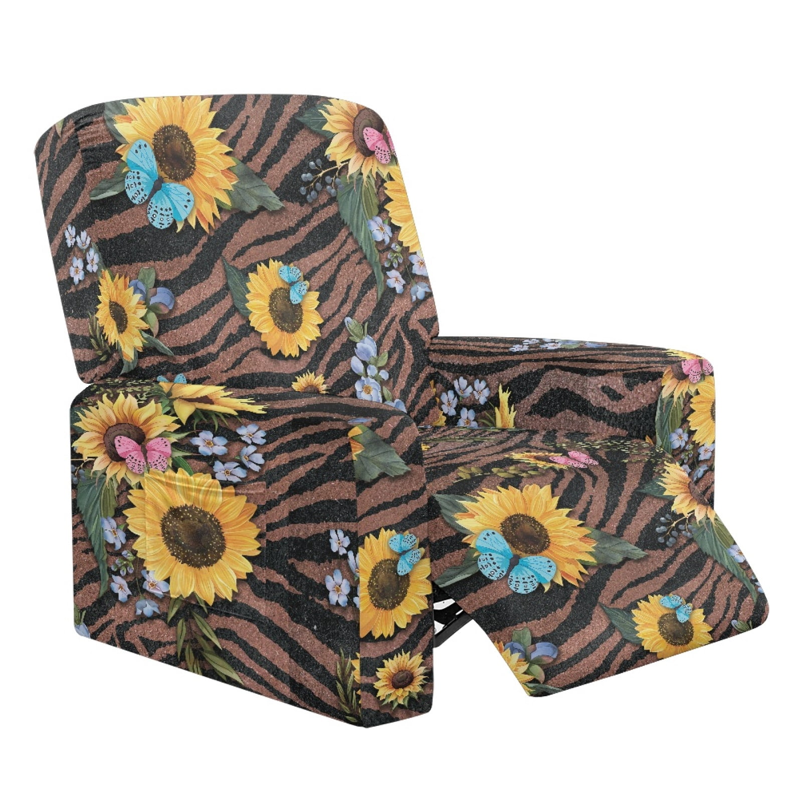 Xoenoiee Tiger Skin Print Recliner Chair Cover, Sunflower Butterfly ...