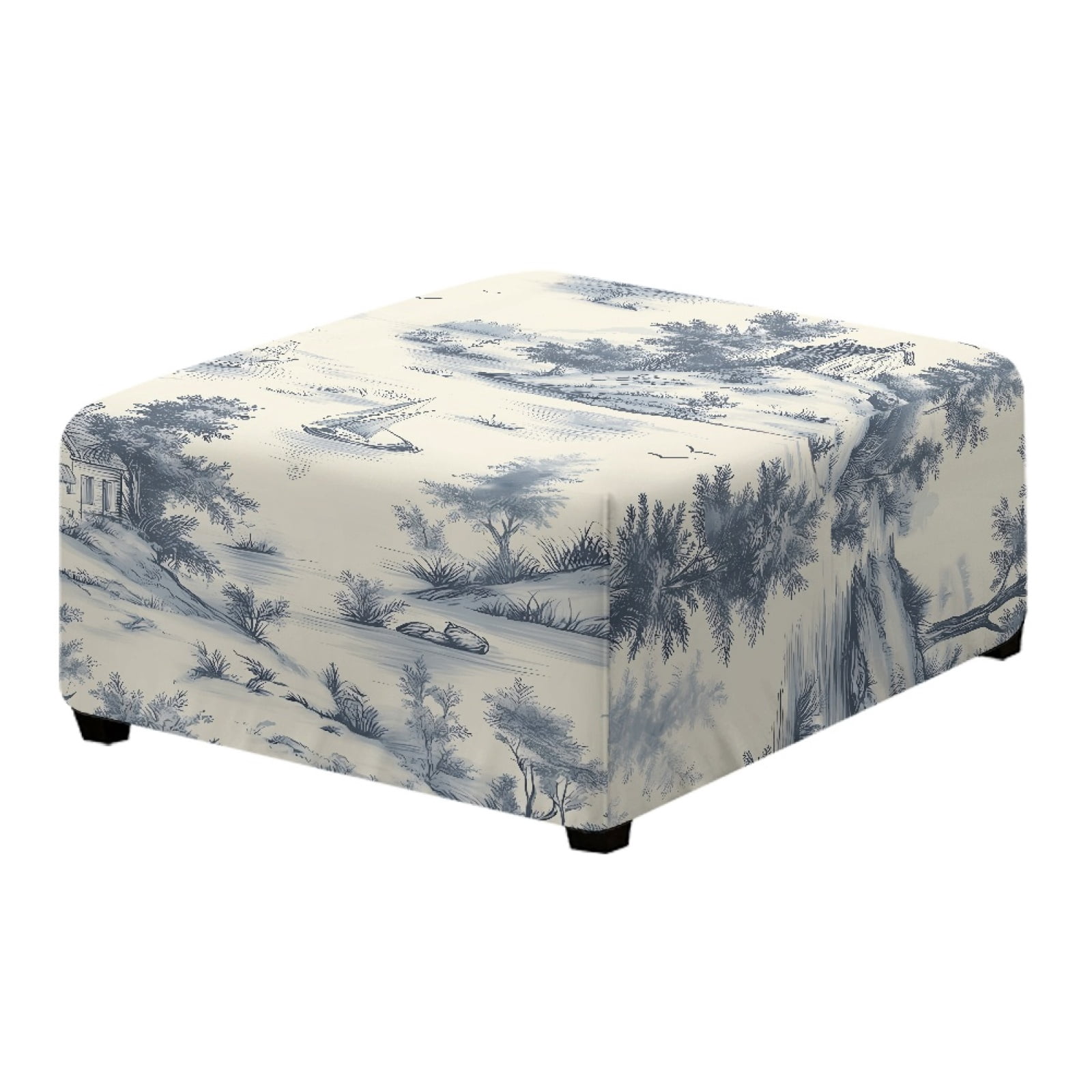 Xoenoiee Toile De Jouy House Print Stretch Ottoman Cover Ottoman ...