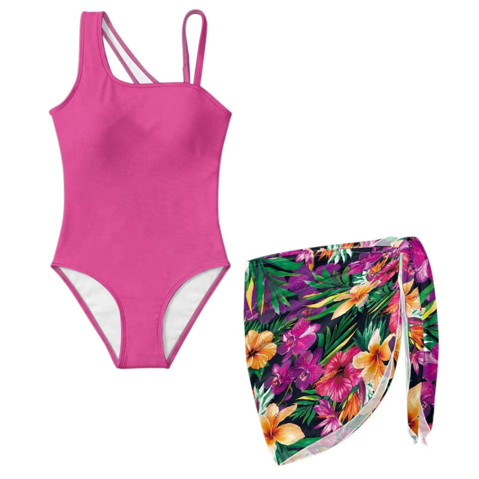 Xoenoiee Tropical Hibiscus Palm Leaves Pattern Girl's One Piece ...