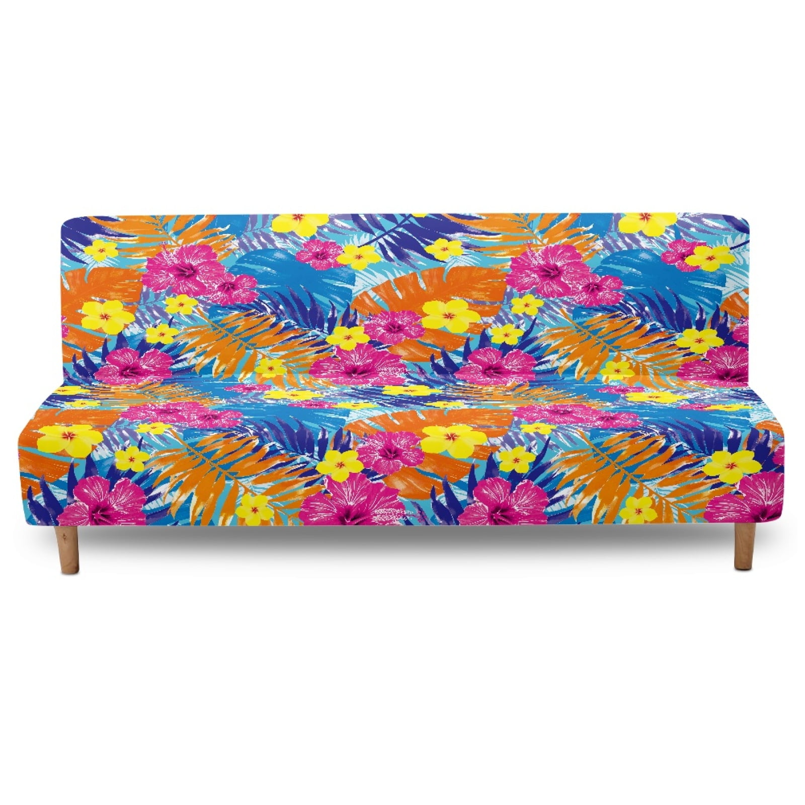 Xoenoiee Tropical Hibiscus Palm Leaves Pattern Stretch Futon Cover ...