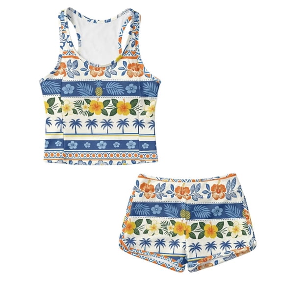 Xoenoiee Tropical Hibiscus Pineapple Palm Tree Print Tankini Swimsuits ...