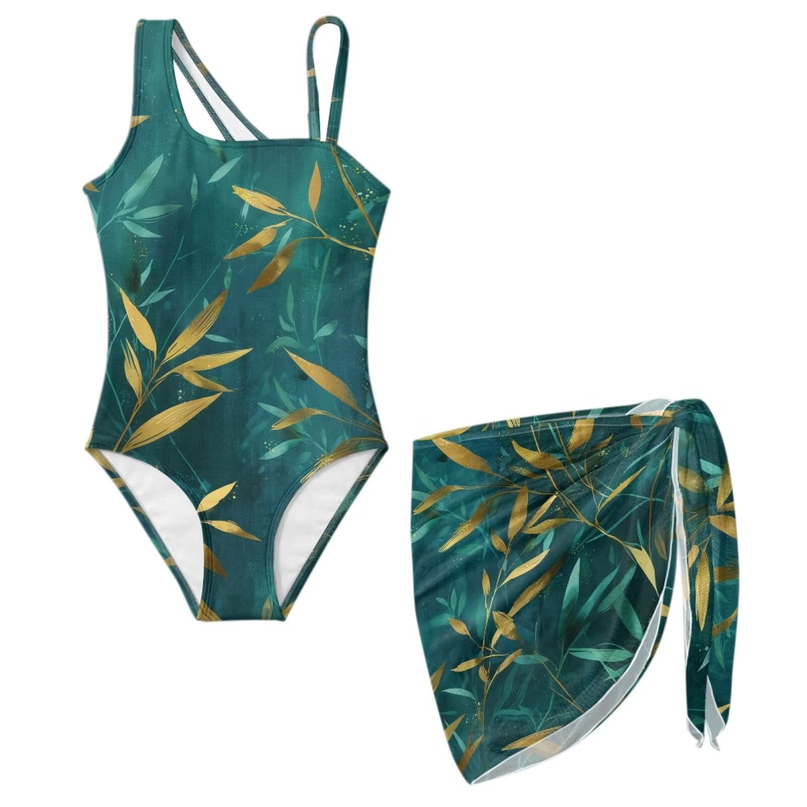 Xoenoiee Tropical Leaves Pattern Girls Swimsuit Quick Dry Cut Out One ...
