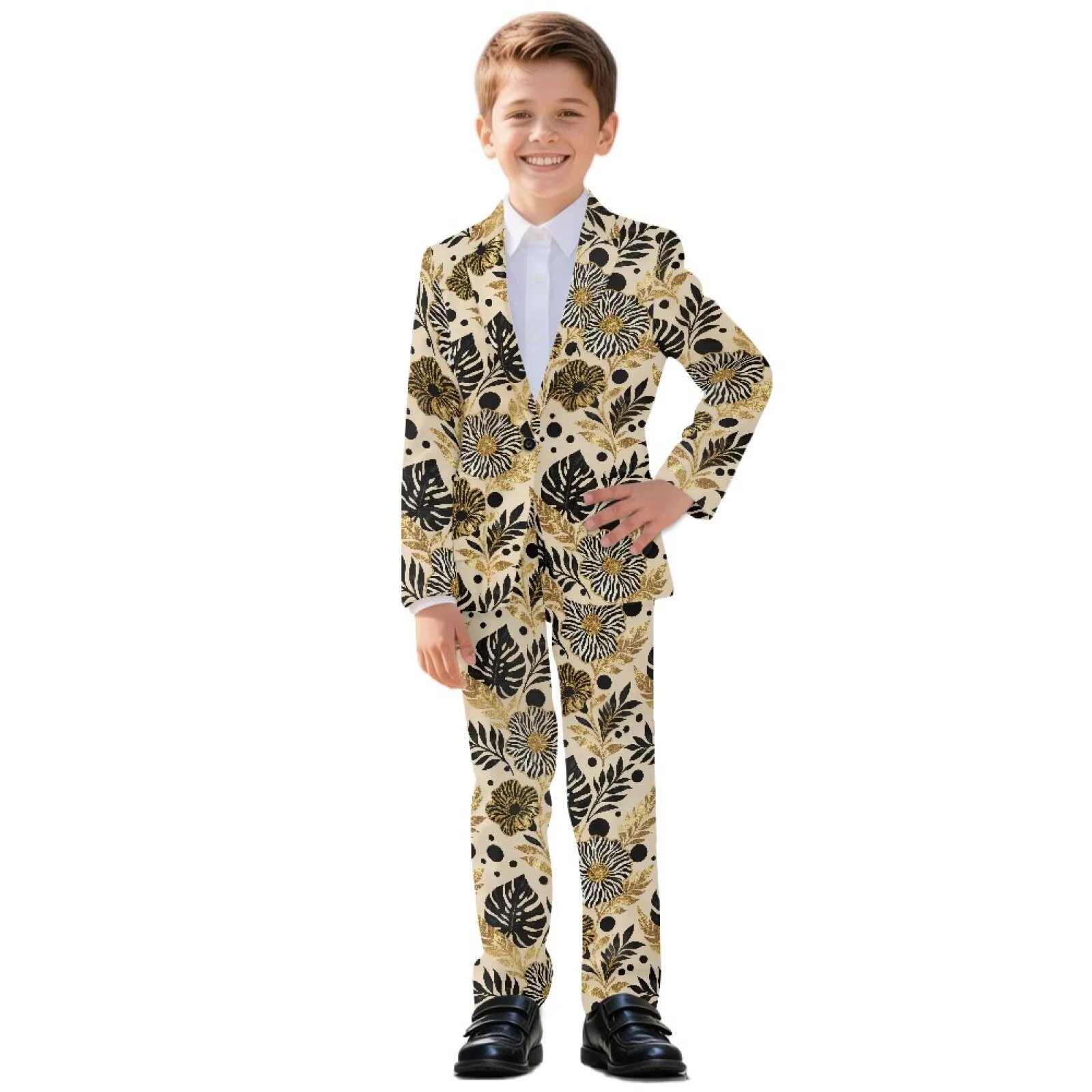 Xoenoiee Tropical Palm Leaves Flower Print Boys Suit 2 Piece Slim Fit ...