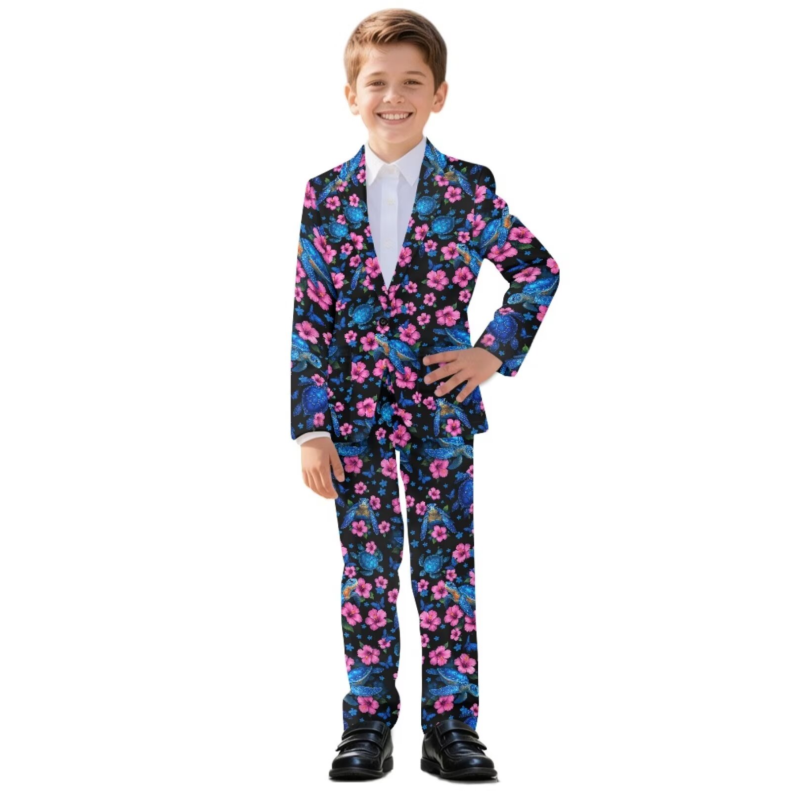 Xoenoiee Turtle Hibiscus Butterfly Print Boys Outfit Kids Tuxedo Suit ...