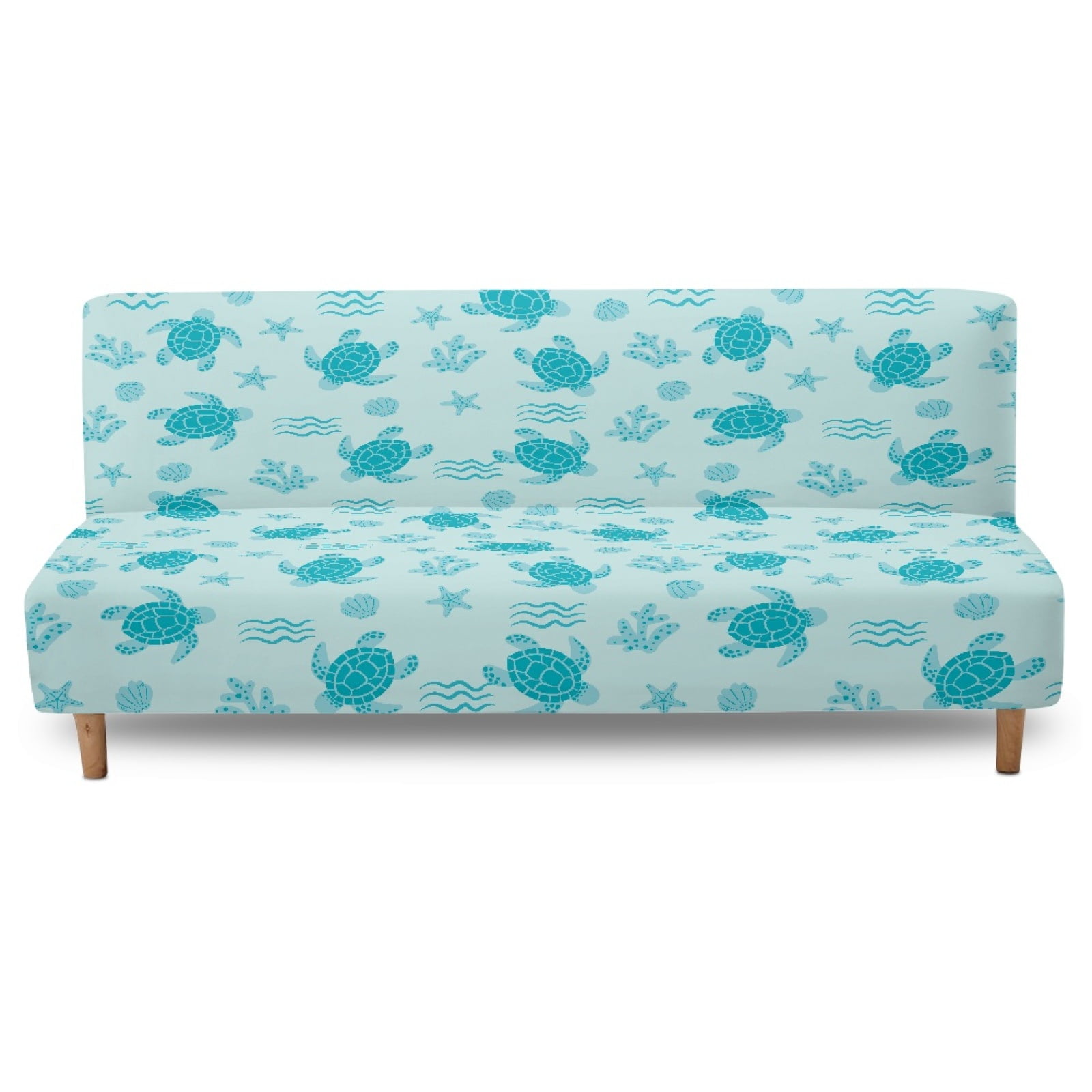 Xoenoiee Turtle Starfish Seashell Coral Print Futon Cover Stretch Sofa ...