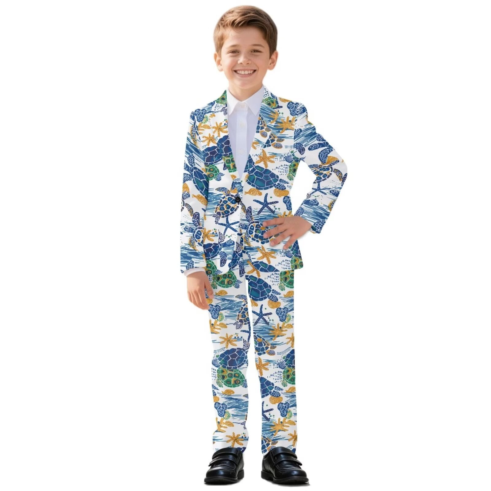 Xoenoiee Turtle Starfish Seashell Print Boys Suits 2 Piece Formal Kids ...
