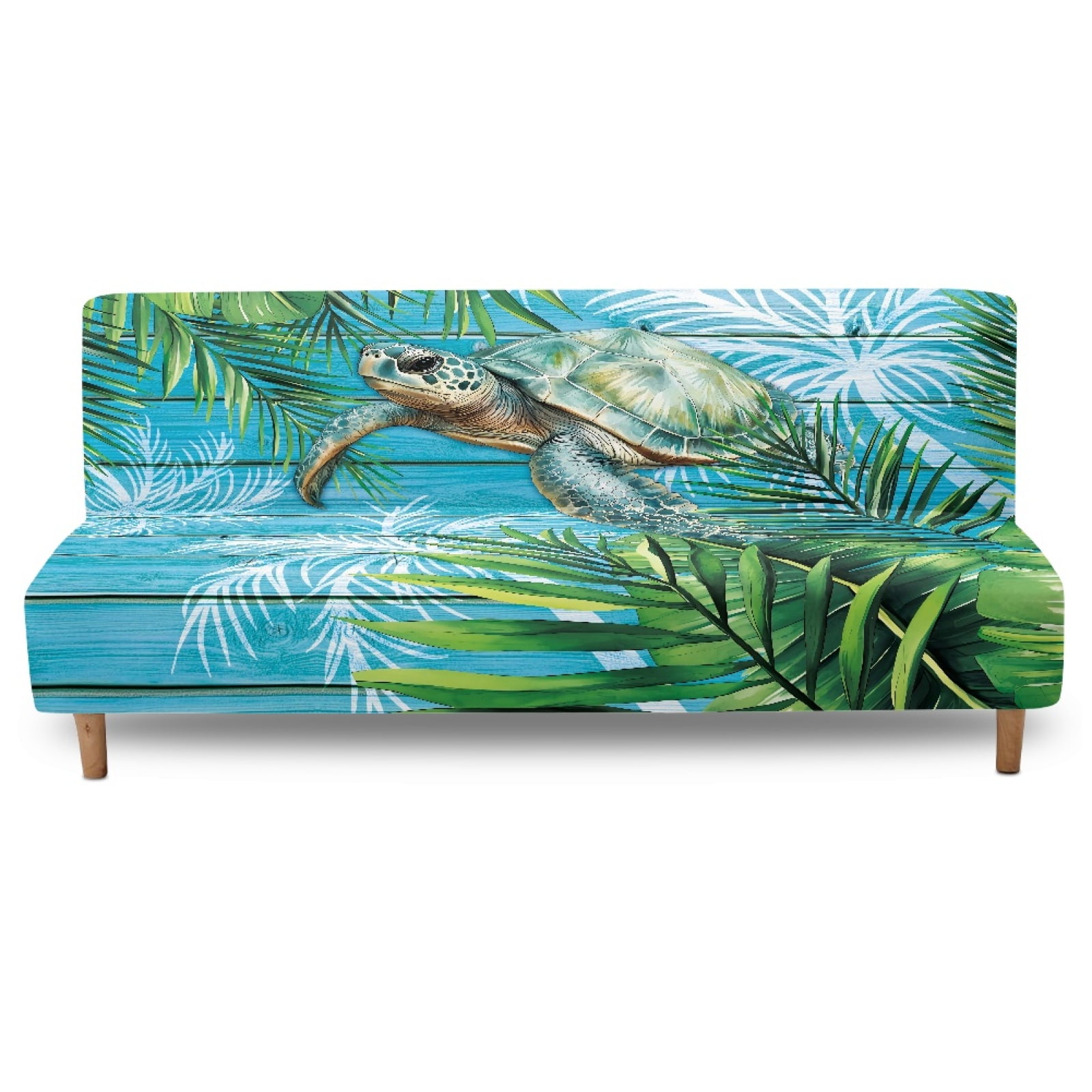 Xoenoiee Turtle Wood Palm Leaves Print Futon Slipcover Armless Folding ...