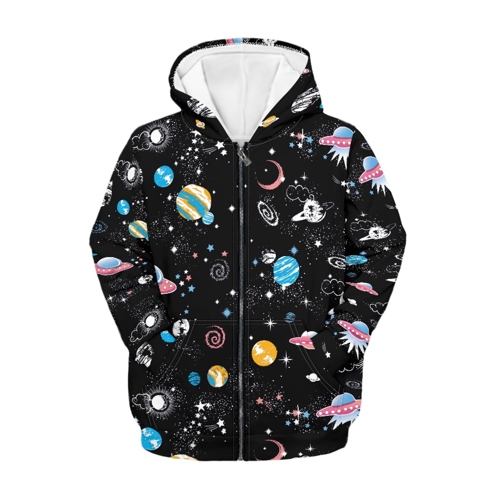 Xoenoiee Universe Planets Star Spaceship Print Trendy Clothes for Teen Girls Boys Zip Up Hoodie ...