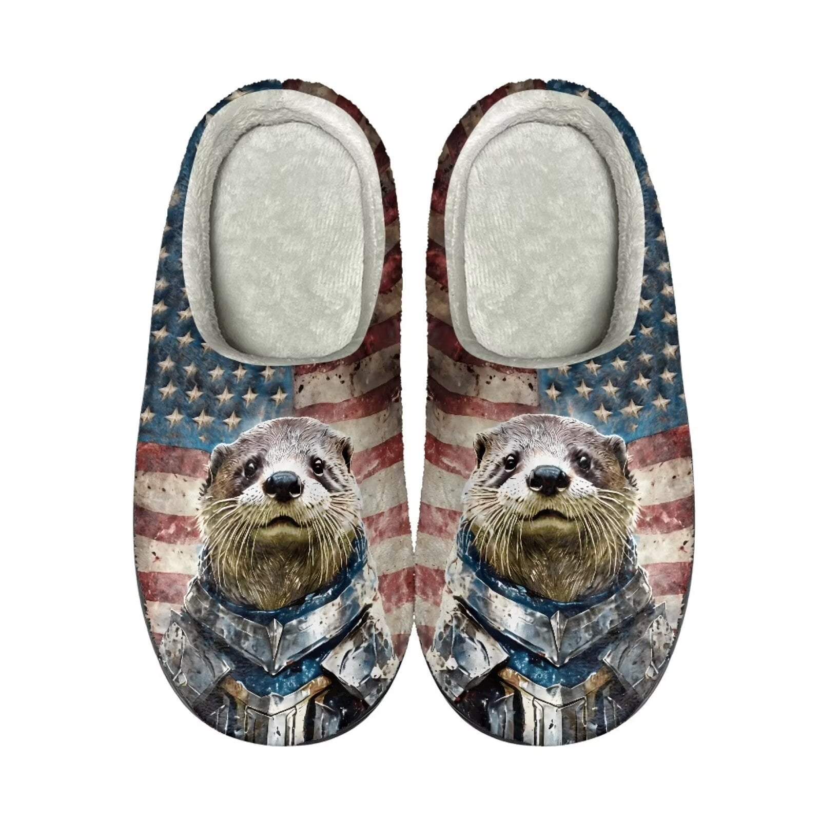 Xoenoiee Vintage American Flag Otter Knight Pattern Warm Slippers with ...