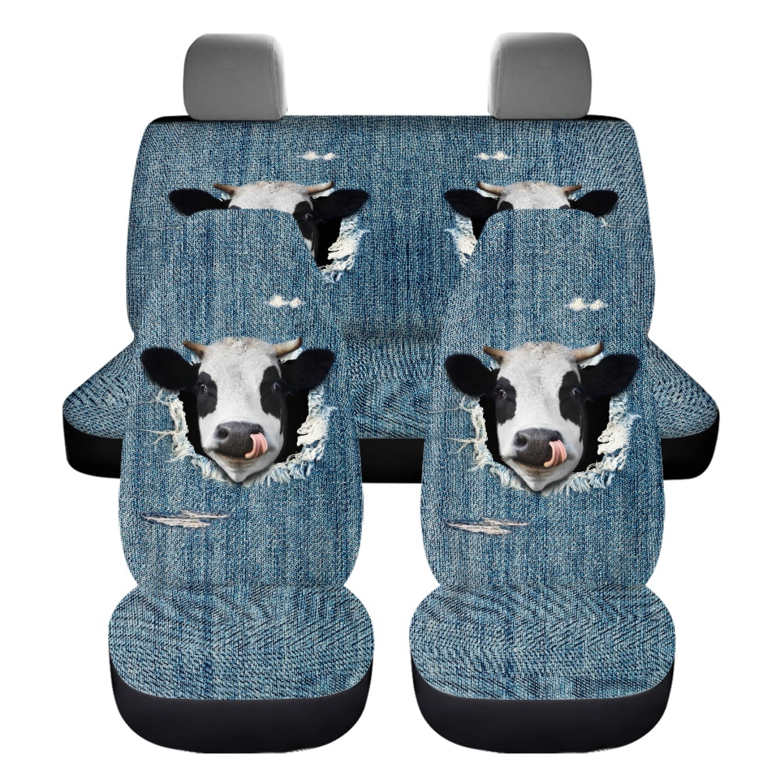 Xoenoiee Vintage Cow Denim Texture Print Seat Cover for Car, All ...