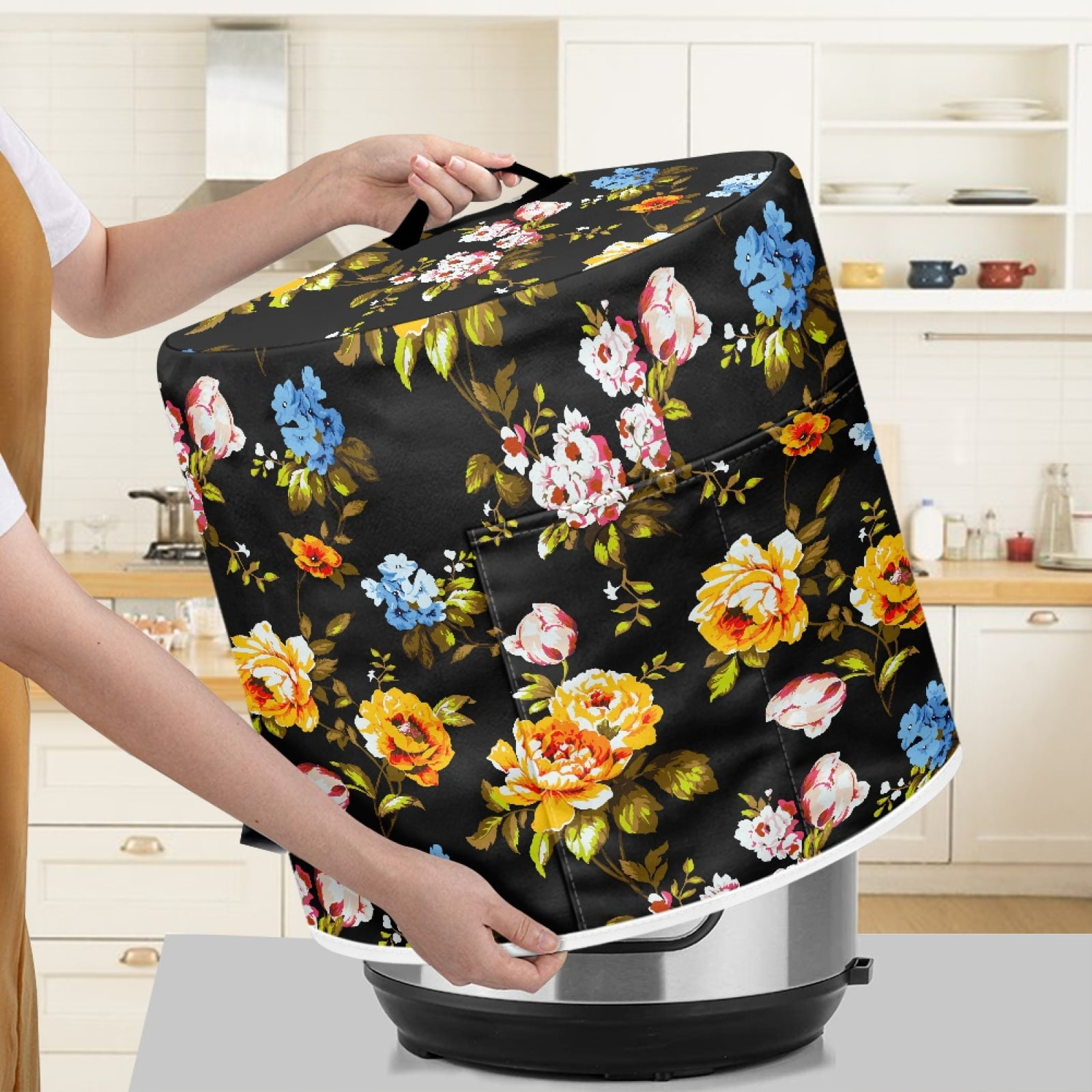 Xoenoiee Vintage Floral Black Pattern Pressure Cooker Cover for 8 qt ...