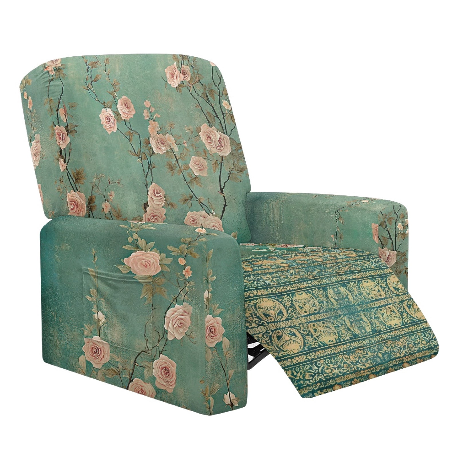 Xoenoiee Vintage Rose Flower Pattern Recliner Slipcovers 4-Pieces ...