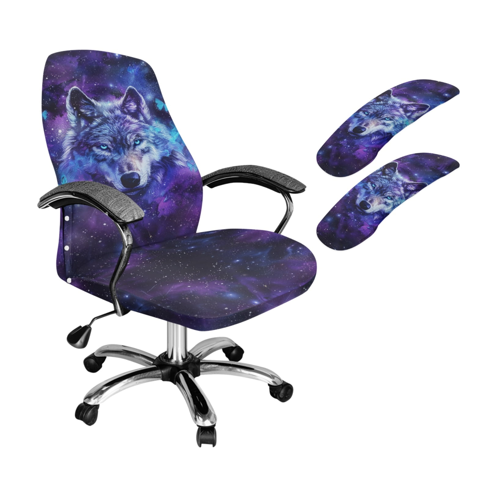 Xoenoiee Wolf Galaxy Print Home Office Chair Cover with Armrest Covers ...