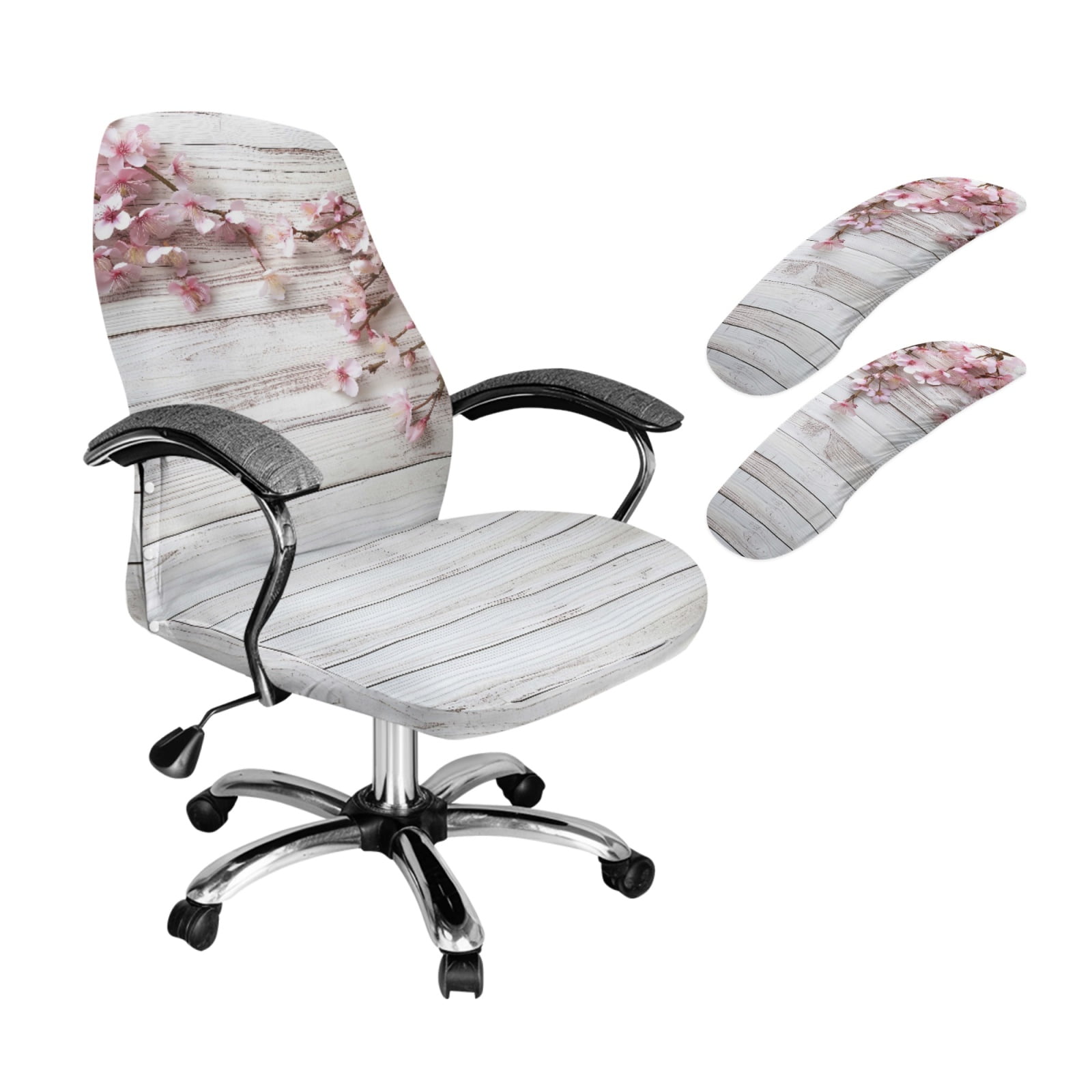 Xoenoiee Wood Cherry Blossom Pattern Office Chair Cover with Armrest ...