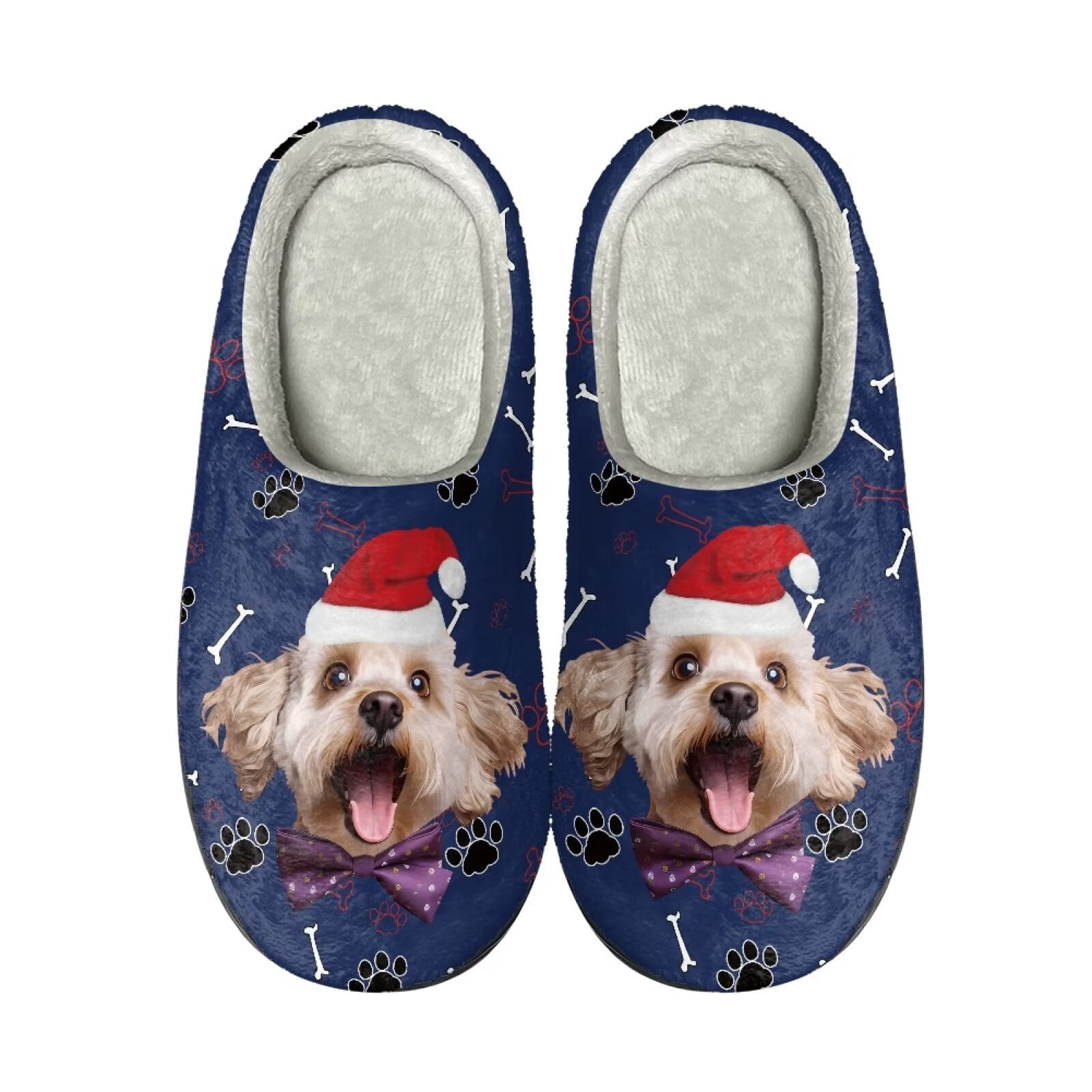 Xoenoiee Yorkshire Terrier Dog Paw Bone Pattern Cosy Slippers for ...