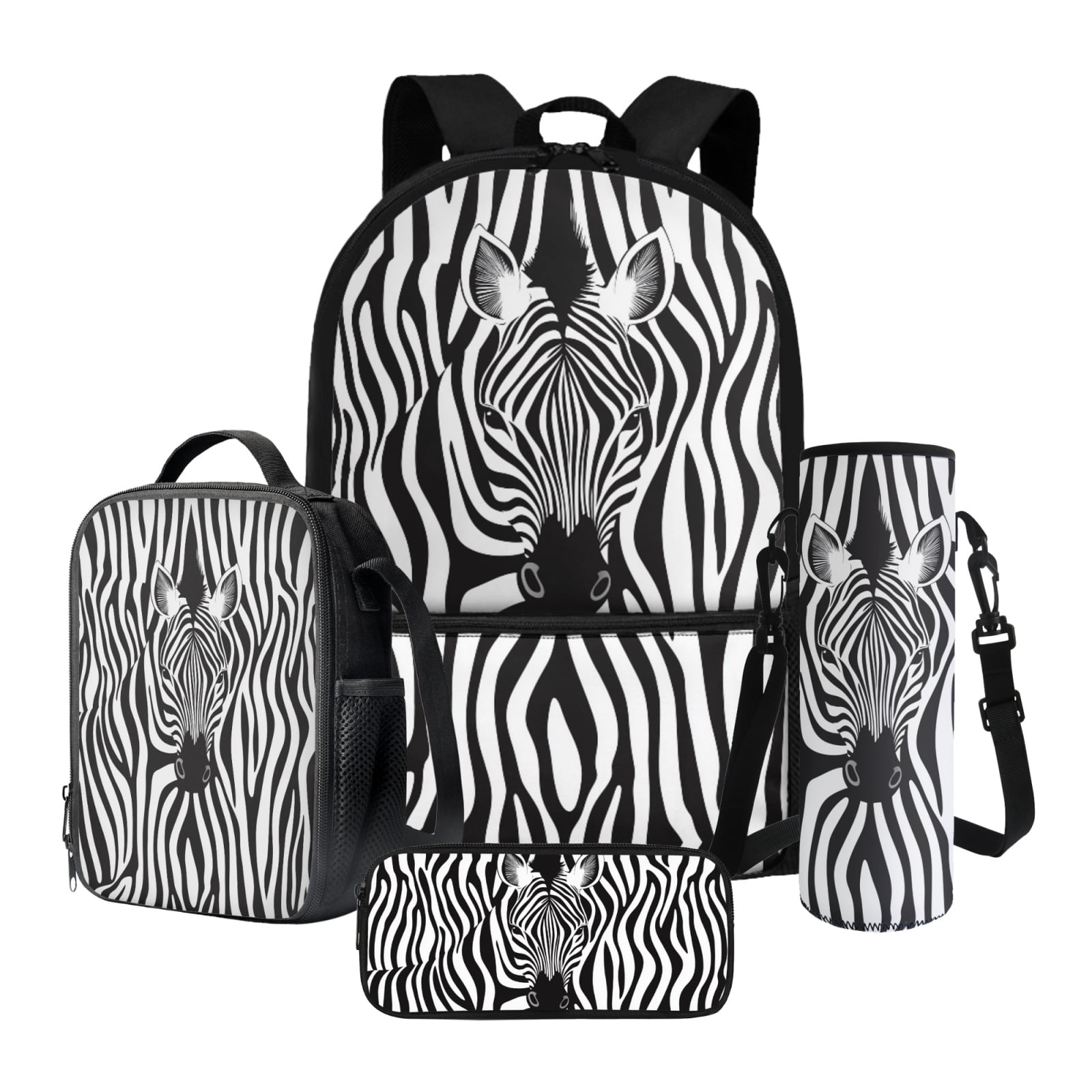 Xoenoiee Zebra Stripe Print 4Pcs Backpack for Girls Boys Bookbag Set ...