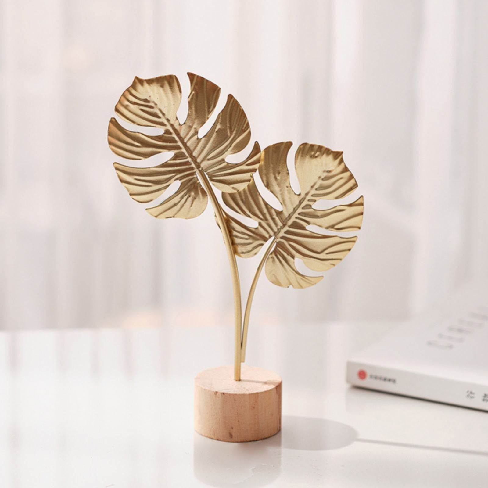 Xoiie Room Decor Home Leaf Decor Metal Golden Leaf Ornaments and Base ...