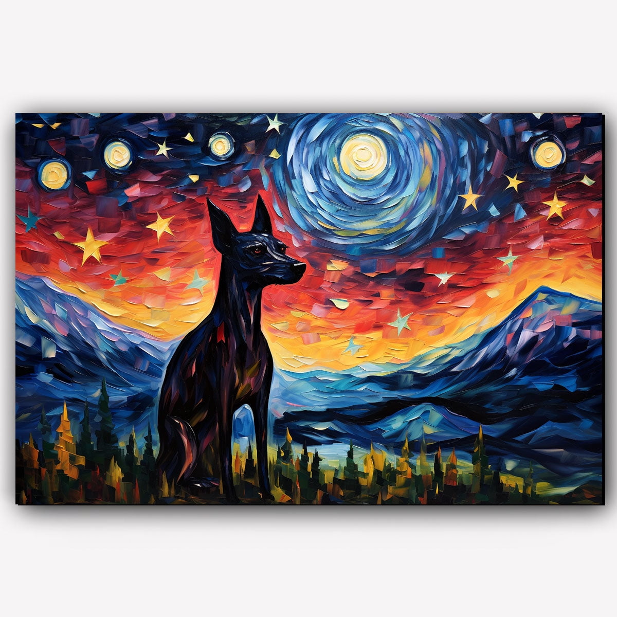 Xoloitzcuintli Canvas Wall Art with Starry Night Van Gogh Painting ...