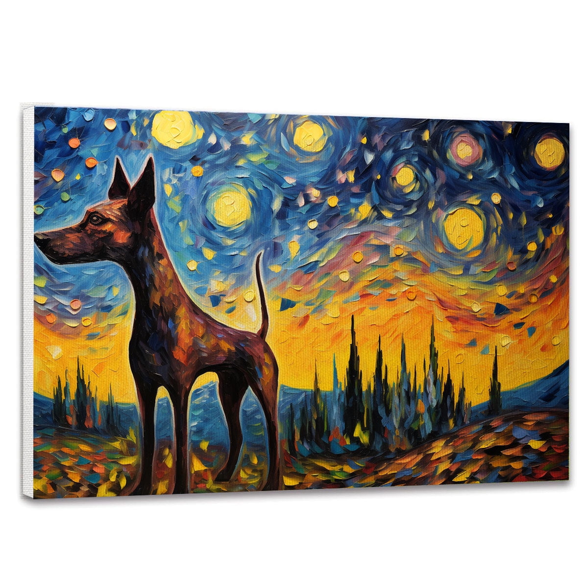 Xoloitzcuintli Canvas Wall Art with Starry Night Van Gogh Painting ...