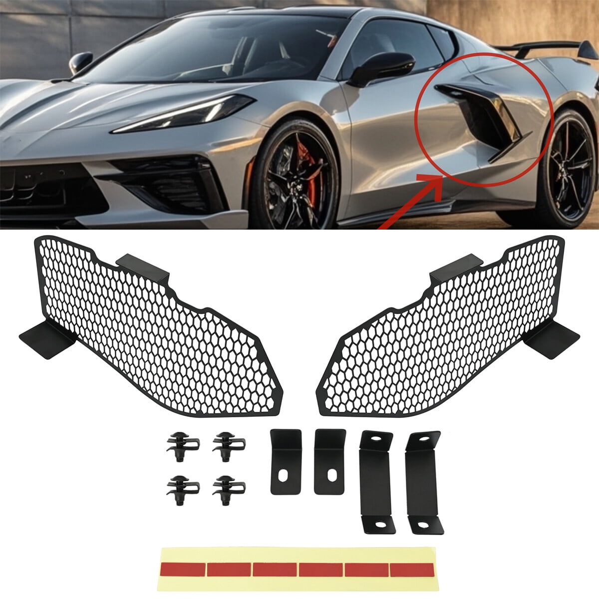 Xomzema Black Aluminum Side Intake Grill Guards for Corvette C8 2020 ...