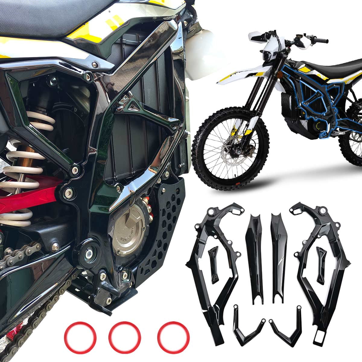 Xomzema For Sur Ron Ultra Bee Frame Guards Sticker Kit, Glossy Black ...