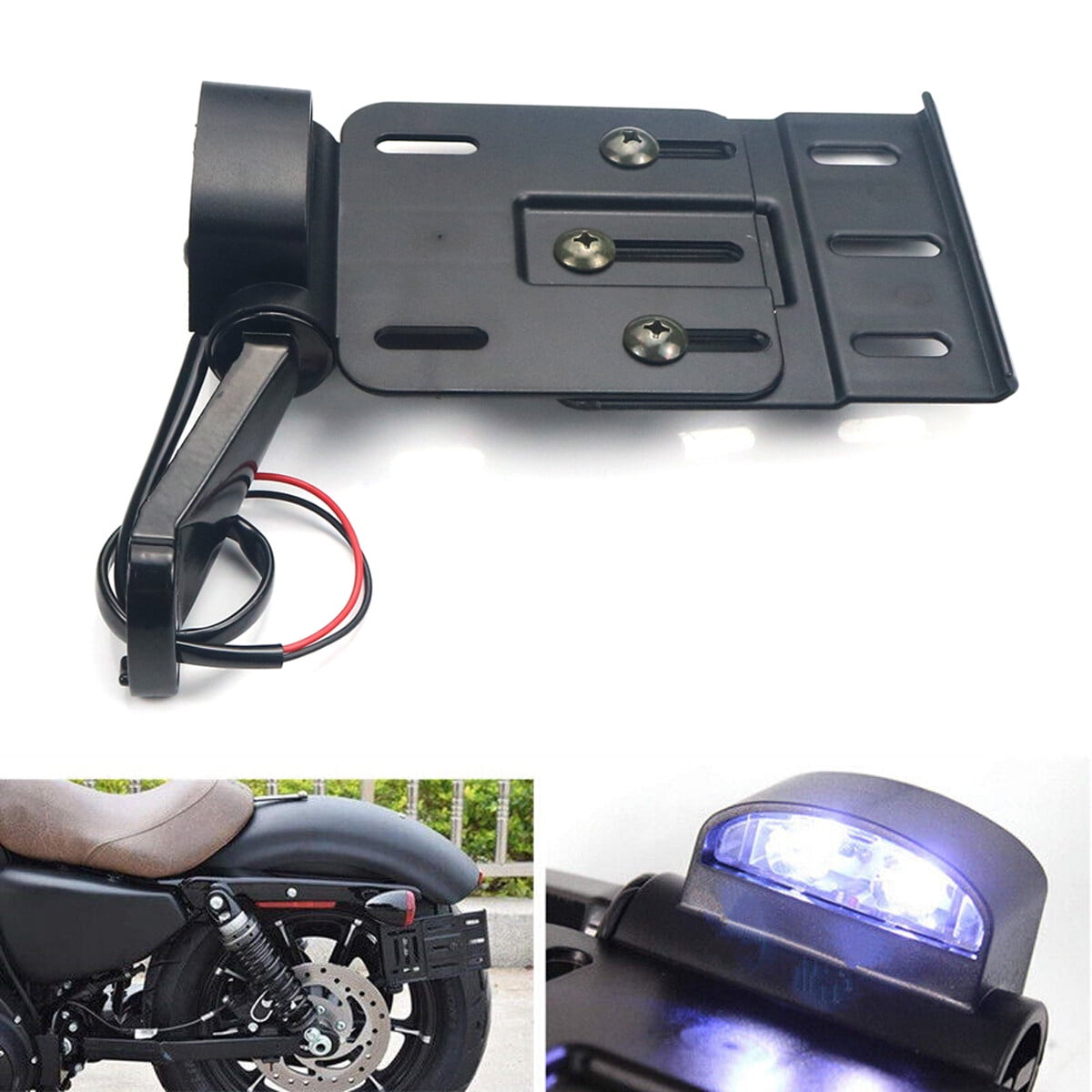 Xomzema Side-Mount License Plate Frame Kit with Led Light for Harley ...