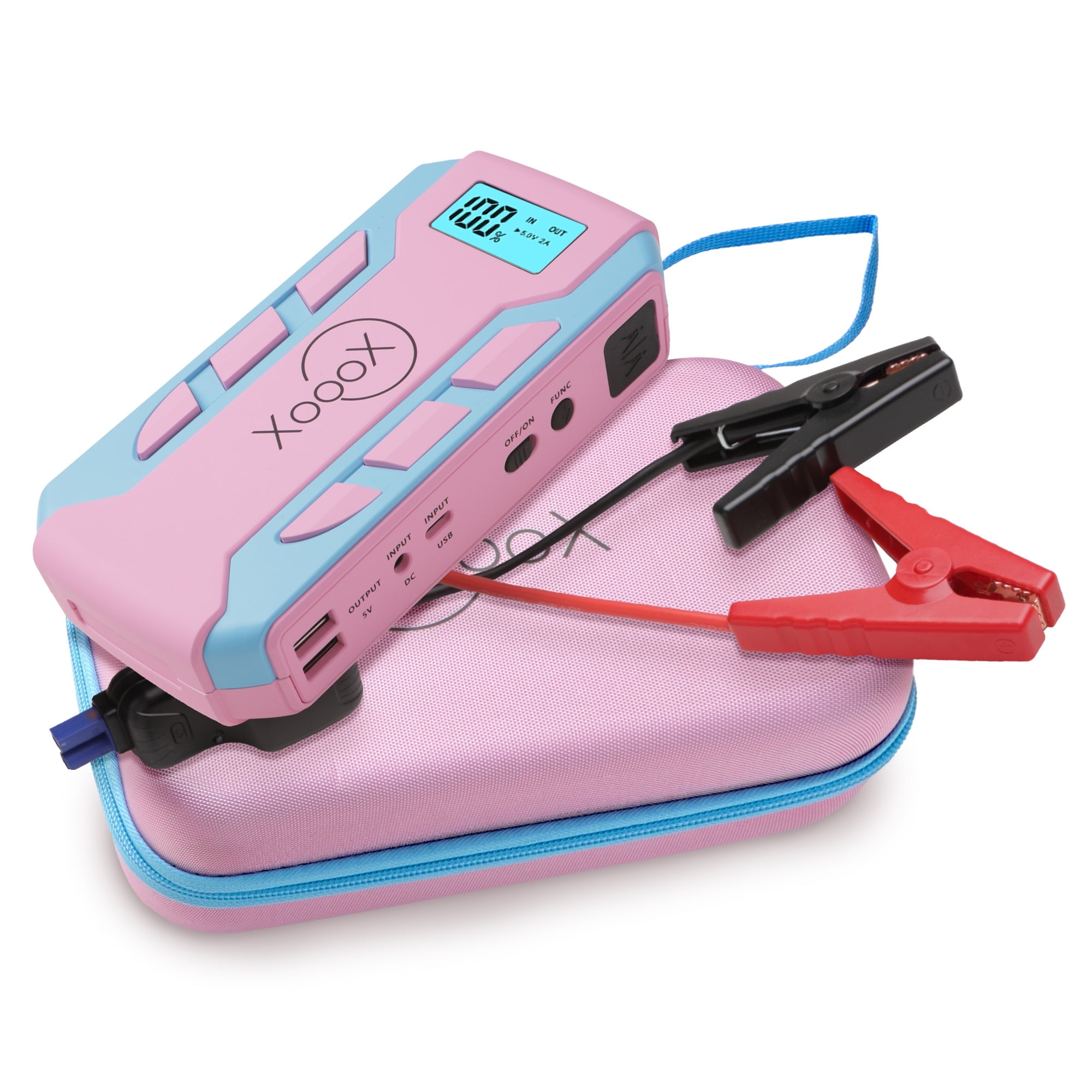XoooX Pink Portable Car Battery Jump Starter Kit with Jumper Cables ...