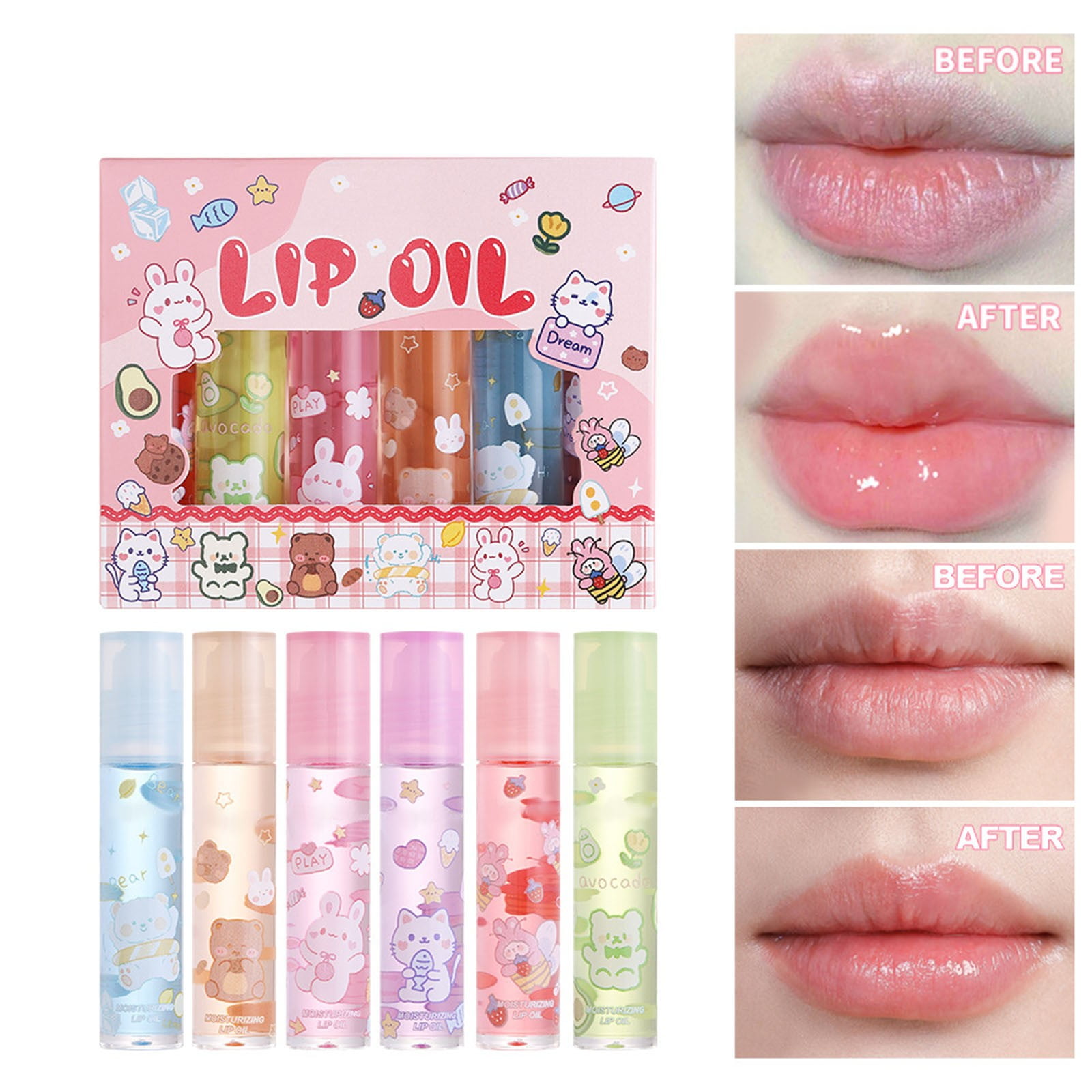 Xooz 6pcs Roll On Lip Gloss Set Fruit Flavoured Lip Gloss Set Shiny ...