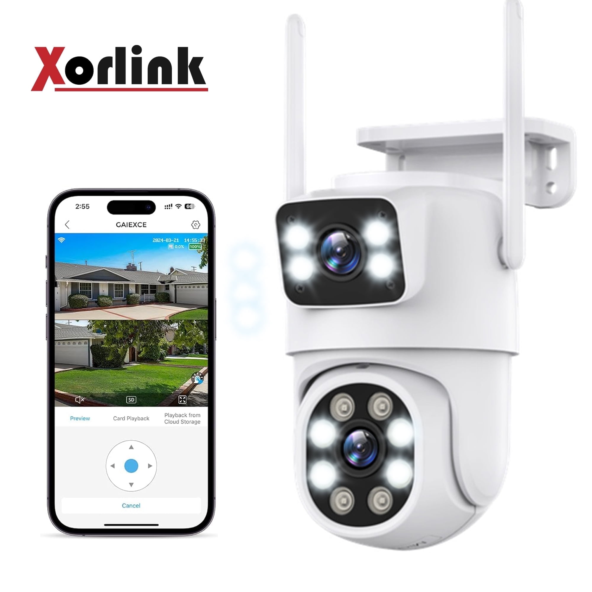 Xorlink Dual Lens Outdoor Security Camera, 2K WiFi PTZ Outside Cameras ...