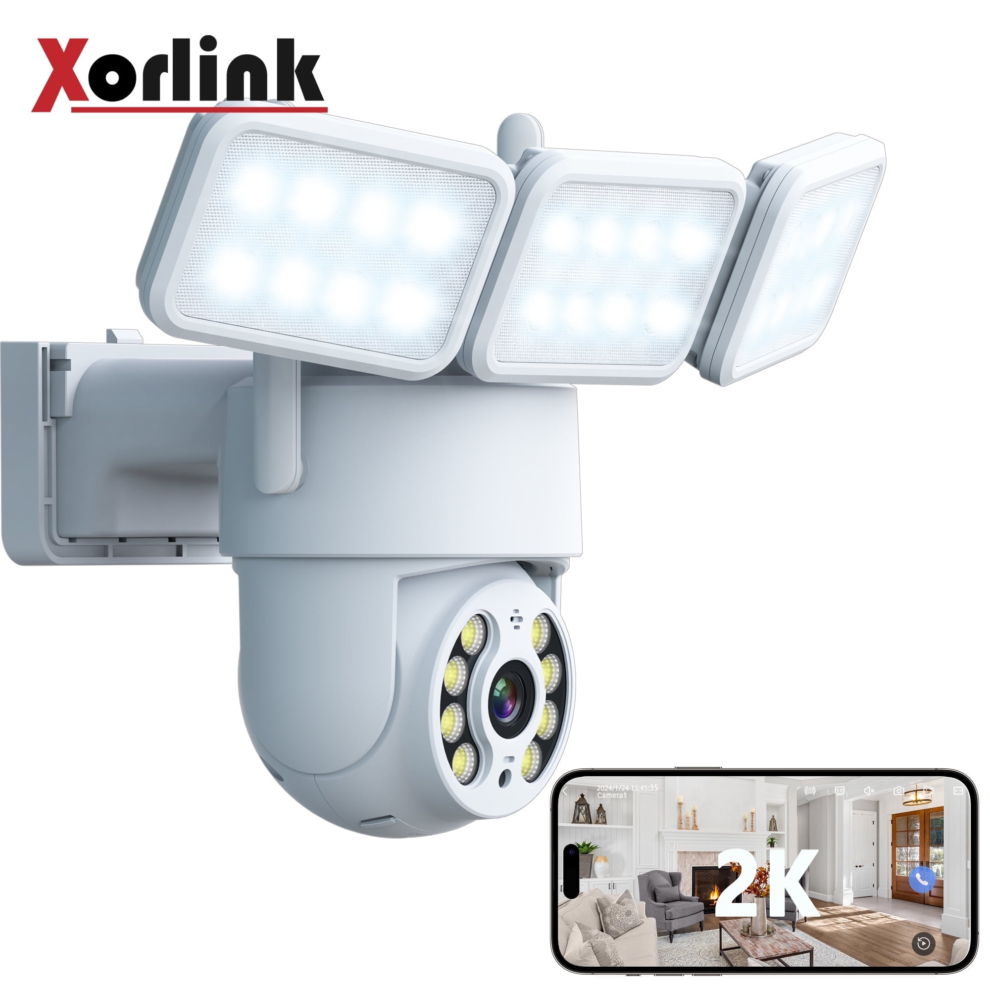 Xorlink Floodlight Camera Outdoor 2K HD WiFi Security Camera, 3 Head ...