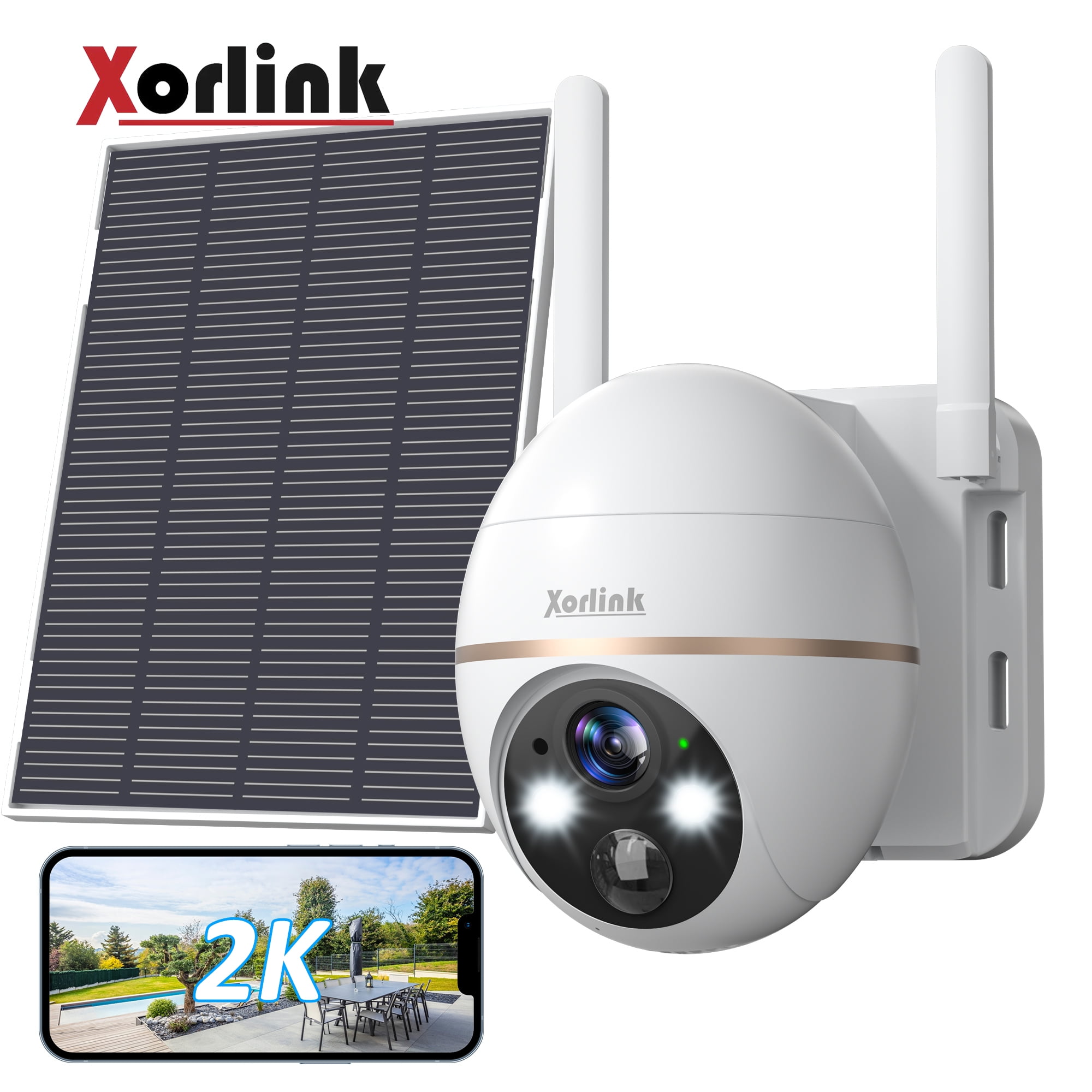 2K Solar Security Camera with Spotlight, Xorlink 360° View Wireless ...