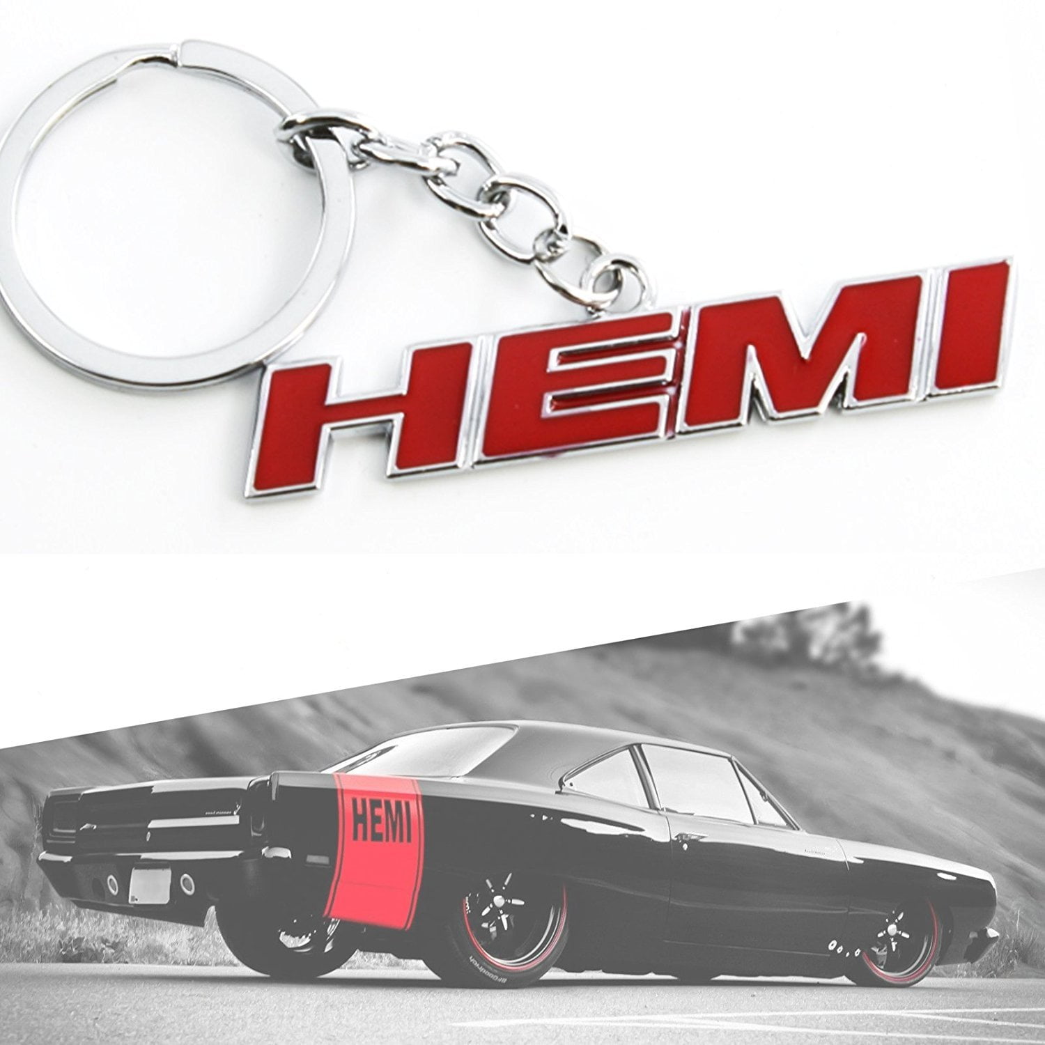 Xotic Tech 1x HEMI 3D Metal Red Keychain Ring 3D Key Chain Nameplate ...