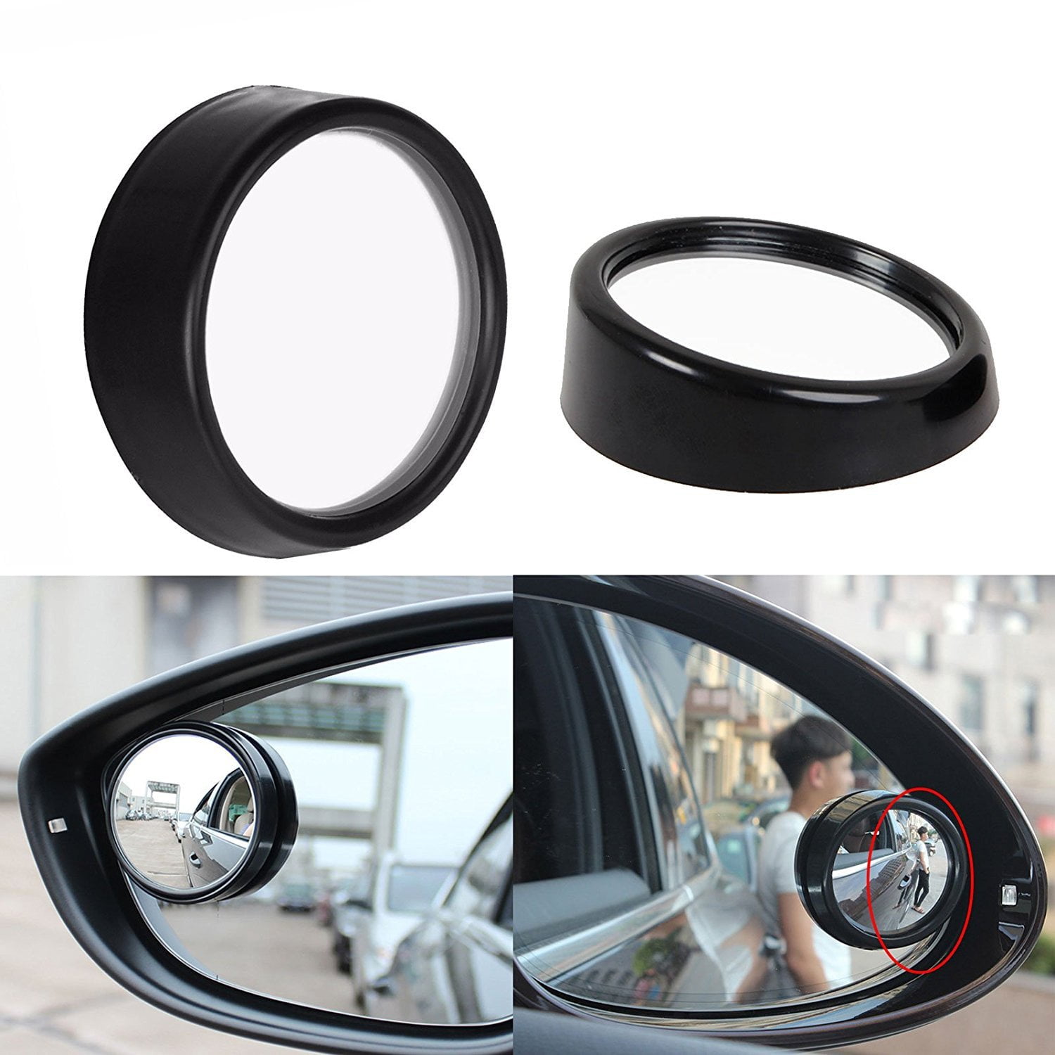 Xotic Tech 2 Pieces Black Round Wide Angle Convex Rear View Stick On ...