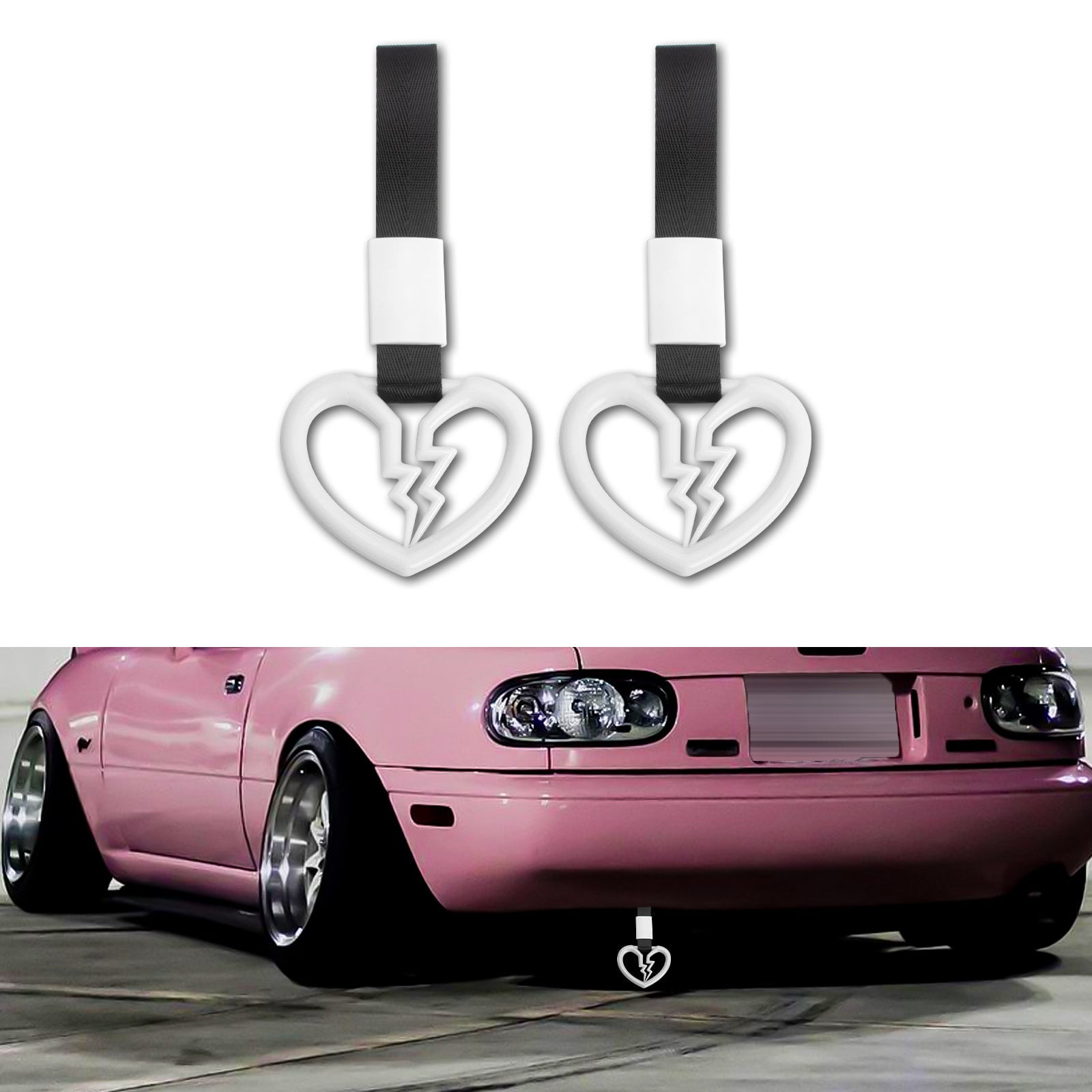 Xotic Tech 2 Pieces JDM Broken Heart Shaped Tsurikawa Car Handle Straps ...