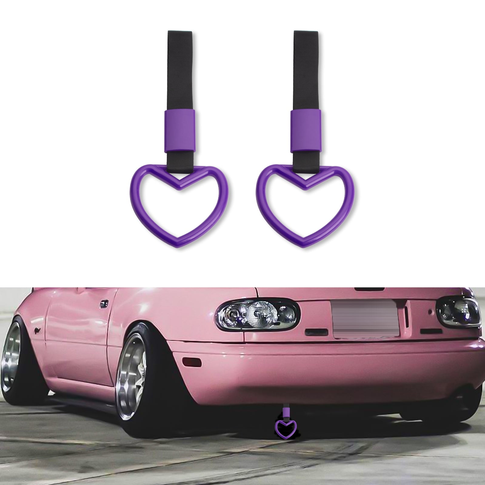 Xotic Tech 2 Pieces JDM Heart Shaped Car Handle Straps, Rear Bumper ...