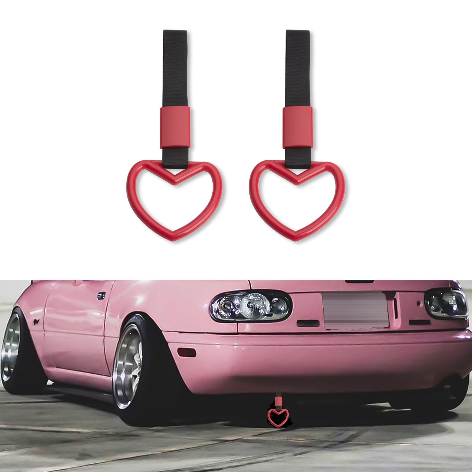 Xotic Tech 2 Pieces JDM Heart Shaped Car Handle Straps, Rear Bumper ...