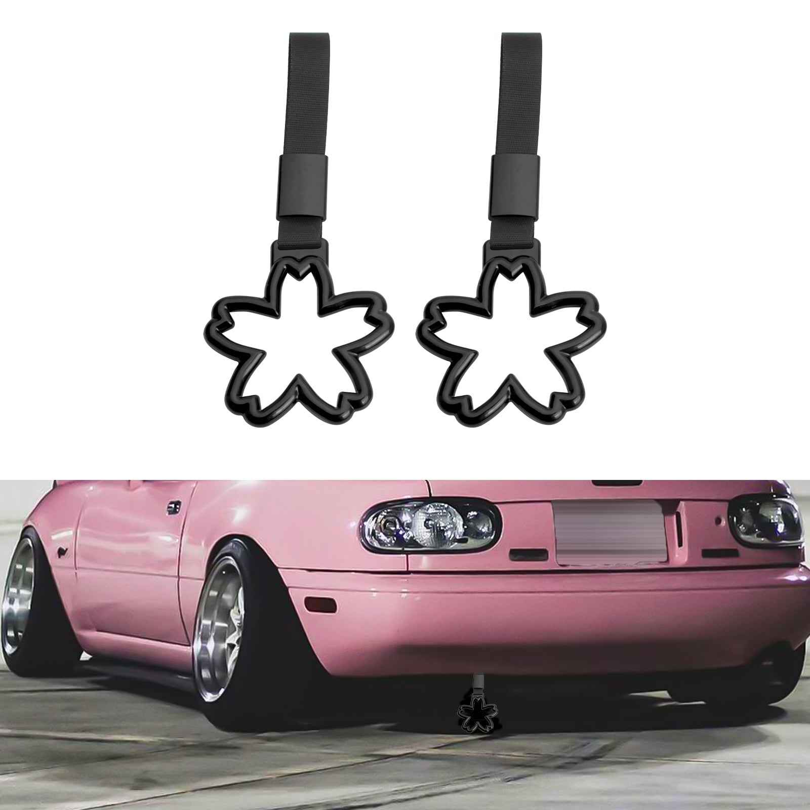 Xotic Tech 2 Pieces JDM Sakura Shaped Tsurikawa Handle Straps Drift Charm Subway Train Bus Rear ...