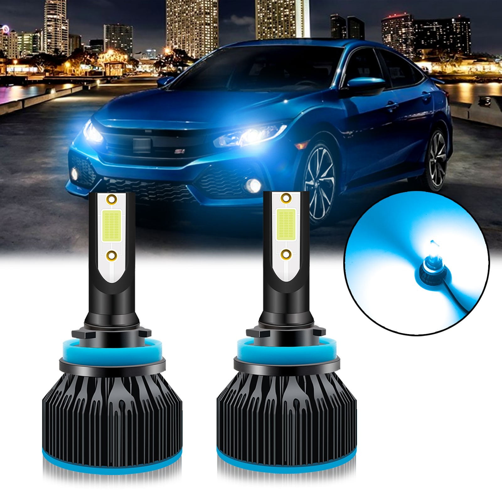 Xotic Tech 2pcs H8 H9 H11 Ice Blue 8000K LED Headlight Bulb Conversion ...