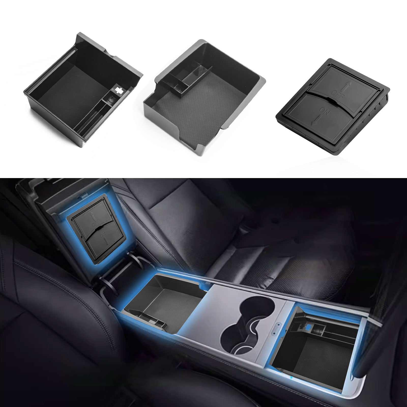 Xotic Tech 3PCS Center Console Organizer Tray Armrest Hidden Cubby ...