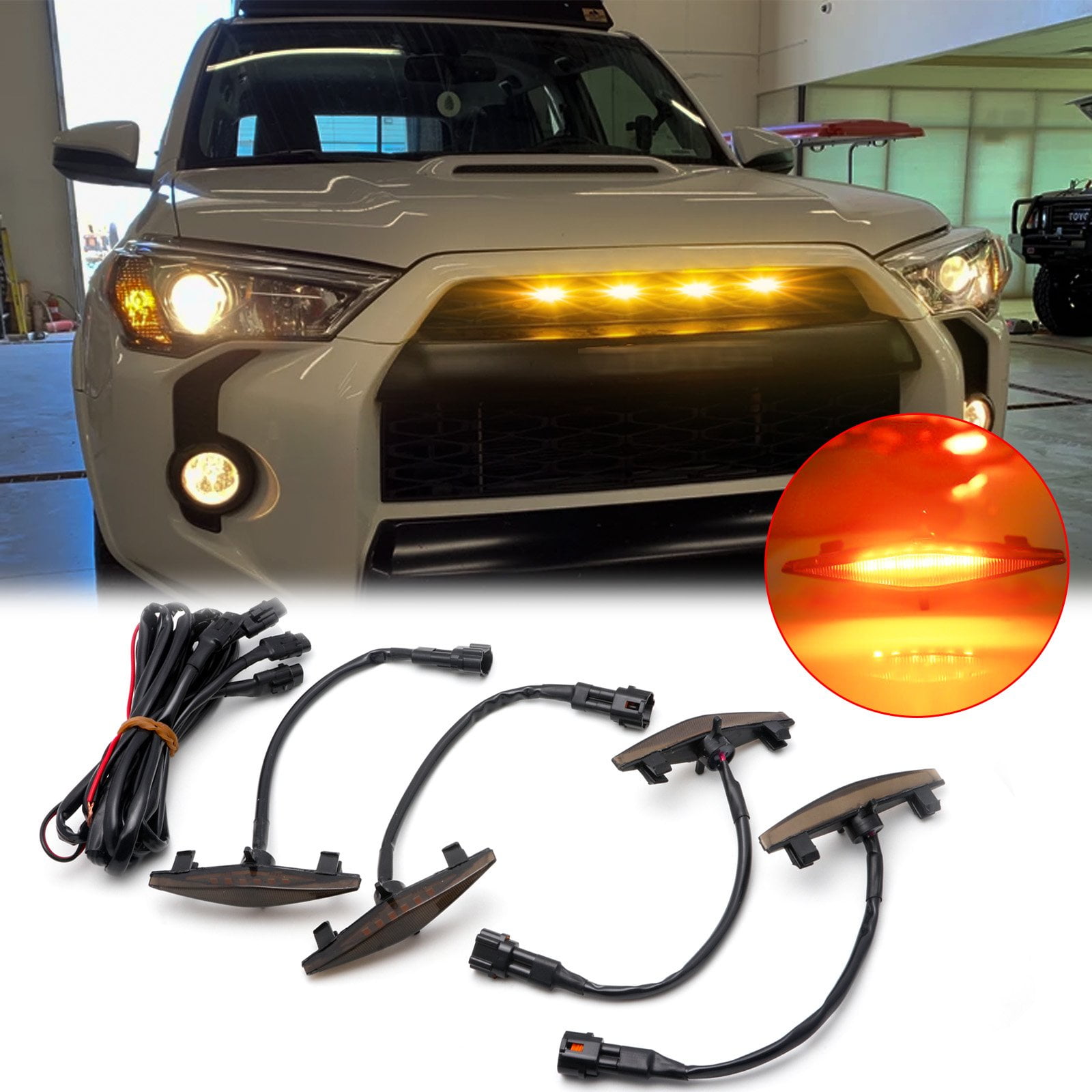Xotic Tech 4pcs Smoked Lens Front Center Grille Amber LED Light Kit for ...