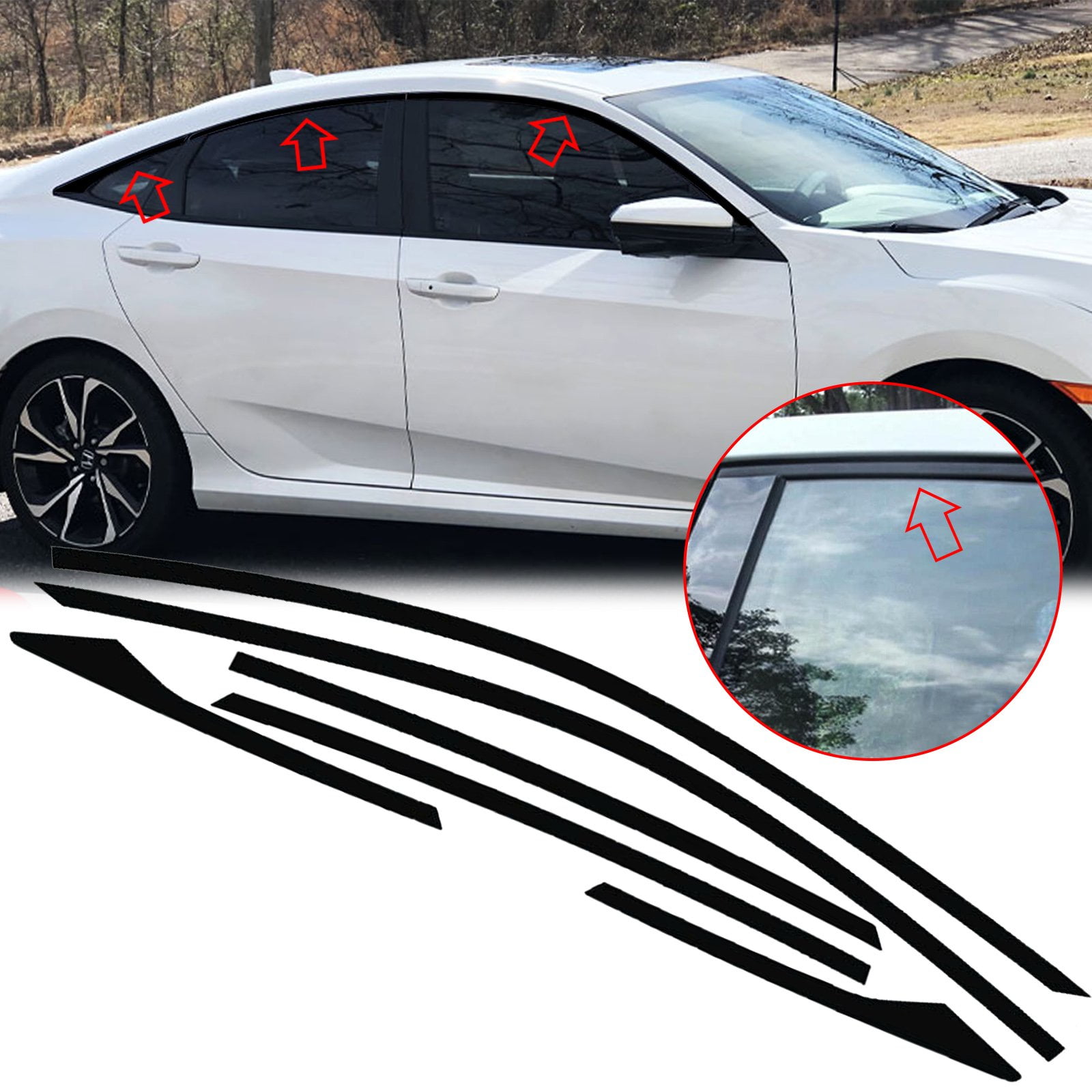 Xotic Tech 6pcs for Honda Civic 10th 2016-2018 Window Edge Pre-cut ...