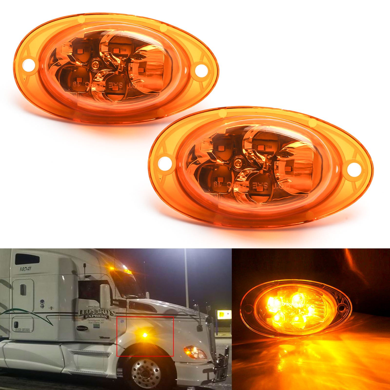 Xotic Tech Amber Lens Full LED Front Cab Side Marker Turn Signal Light Assemblies For ...