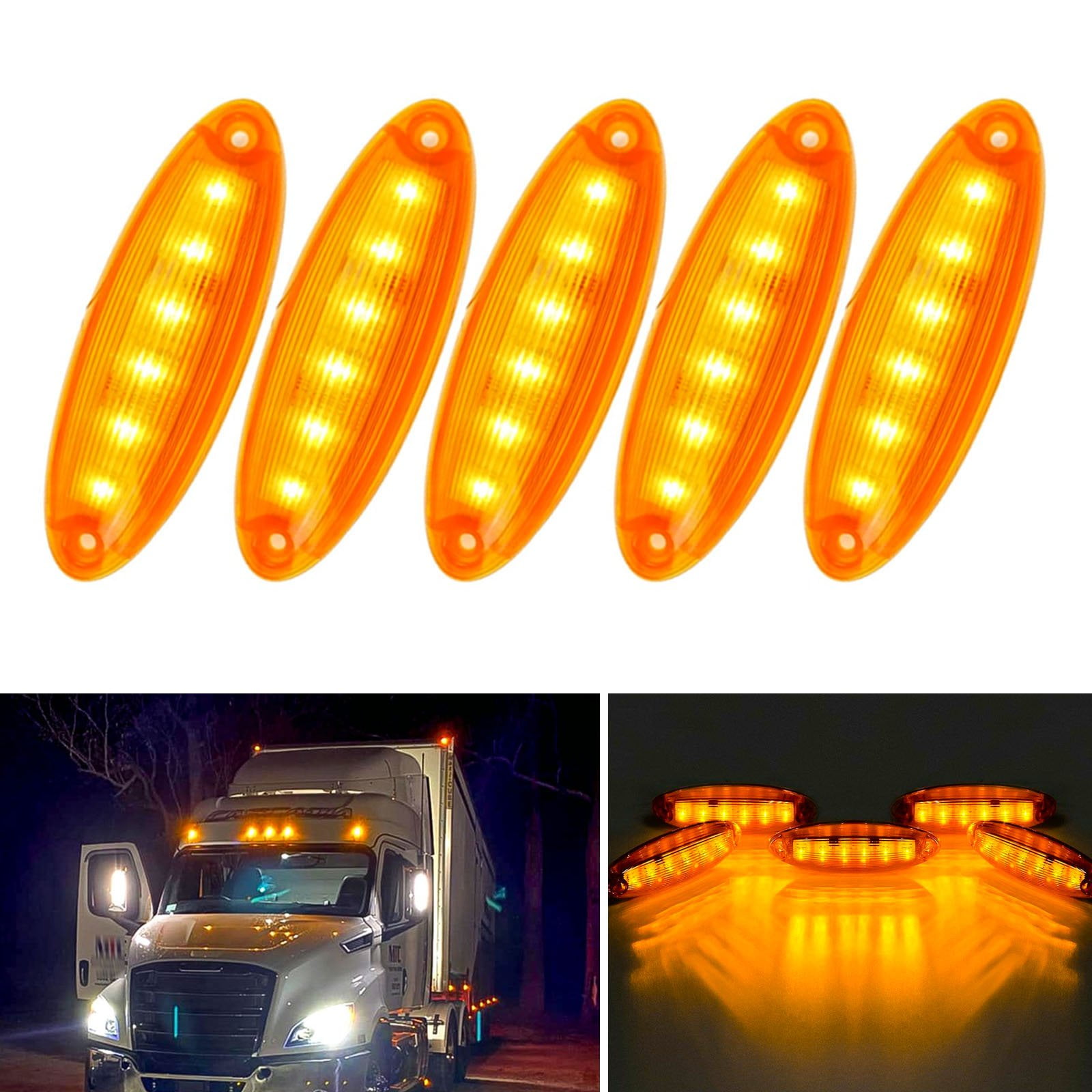 Xotic Tech Amber Lens LED Raised Roof Top Clearance Marker Lights Lamp ...