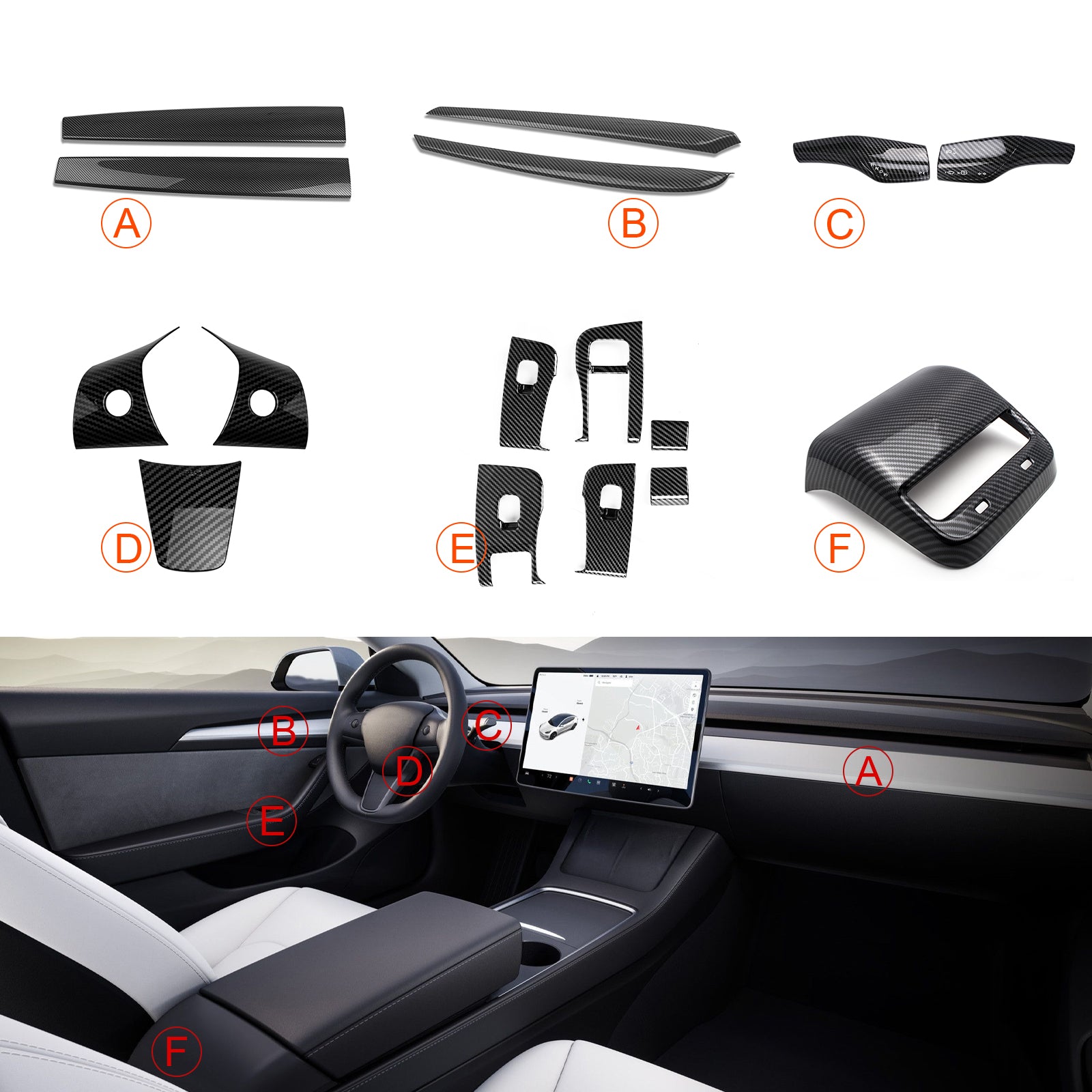 Xotic Tech Car Interior Center Console Dashboard+ Door Strip+ Steering ...